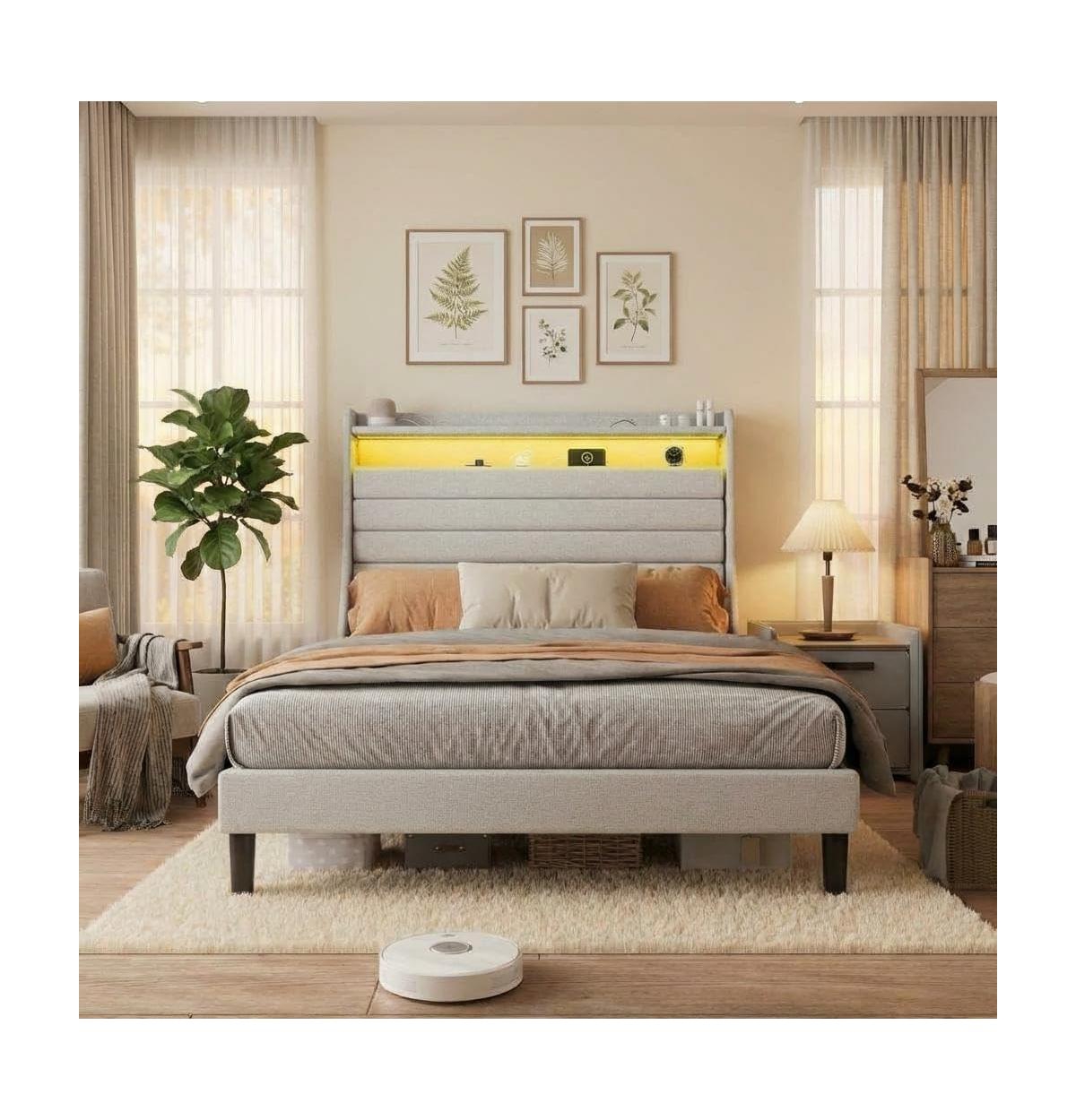 Click here for gaomon Bed Frame Linen Upholstered Headboard Led L... prices