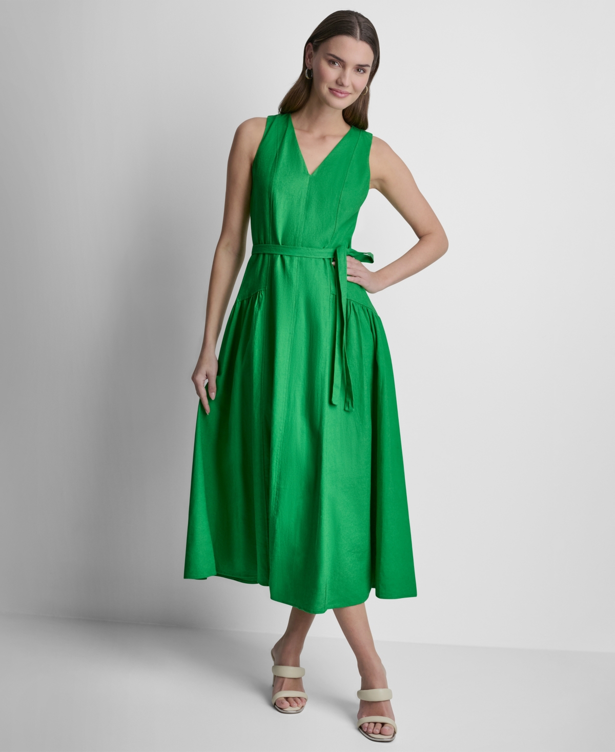 Click here for Dkny Womens Sleeveless V-Neck Drop Waist Midi Dres... prices