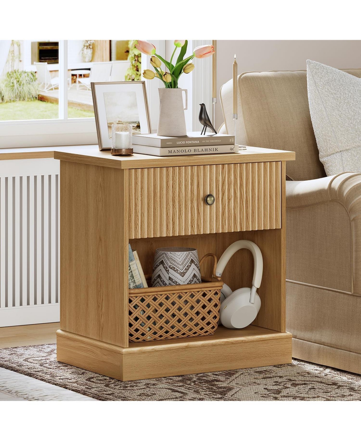 Click here for gaomon Fluted Nightstand with Drawer  Mid Century... prices