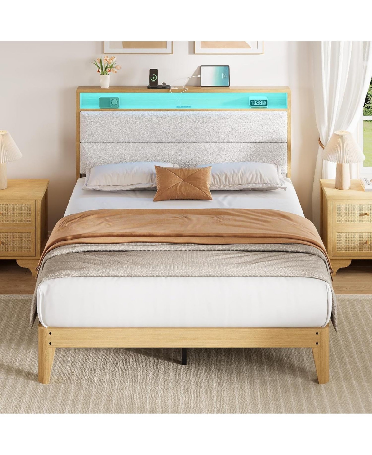 Click here for gaomon Full Boucle Bed Frame with Headboard Led Sm... prices