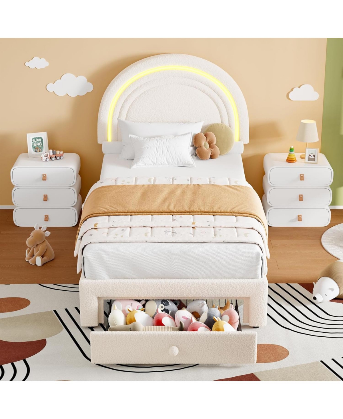 Click here for gaomon Upholstered Led Bed Frame Rainbow Headboard... prices
