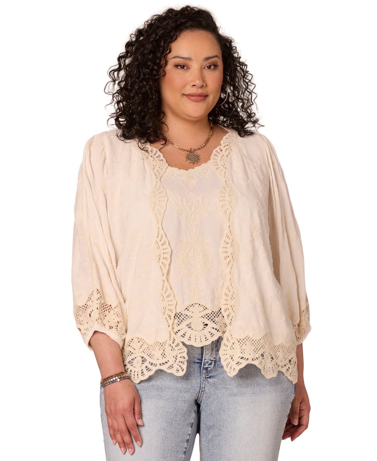 Click here for Democracy Plus Size Open-Front Crochet Crop Jacket... prices
