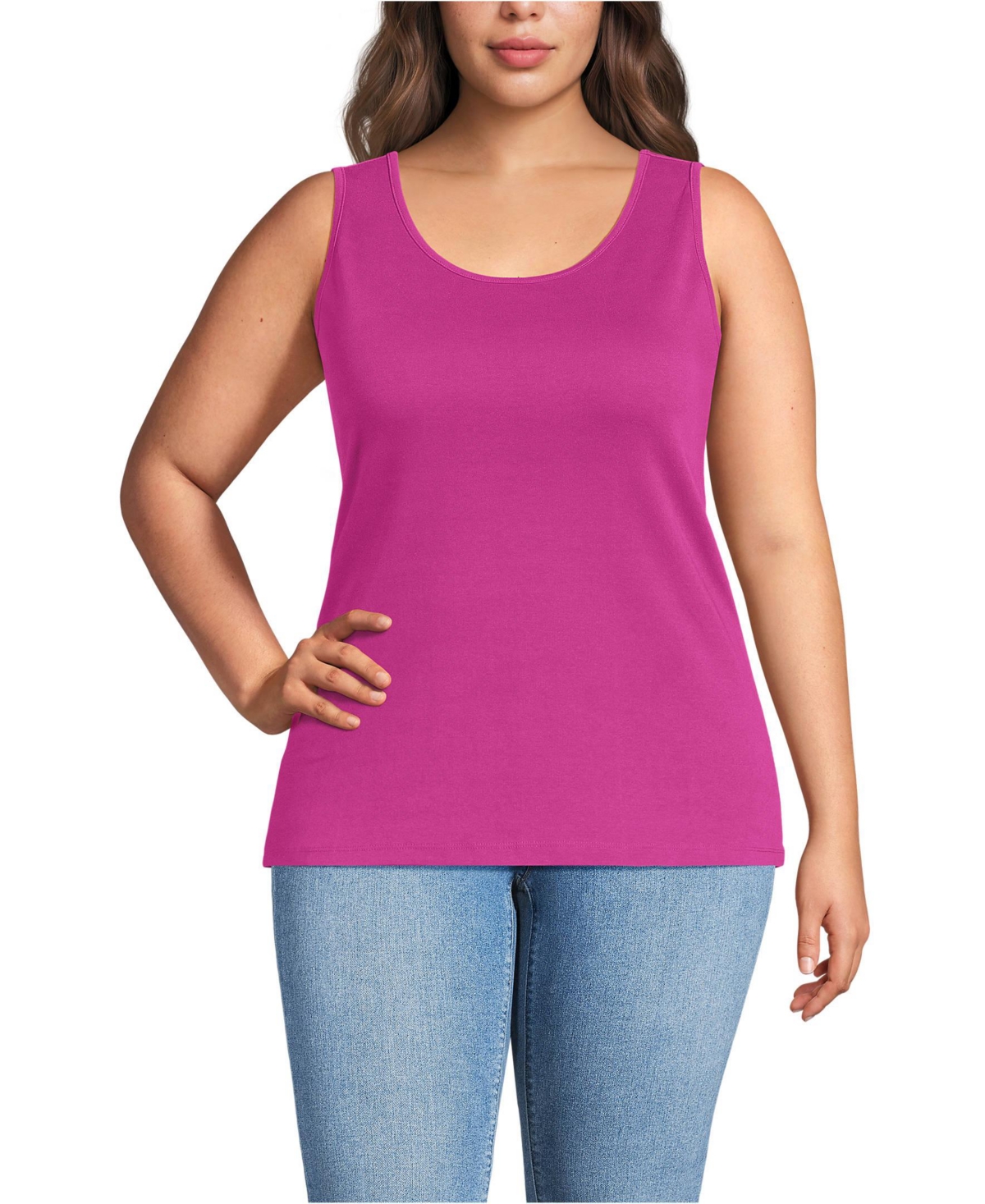 Click here for Lands End Womens Plus Size Cotton Tank Top - Raspb... prices