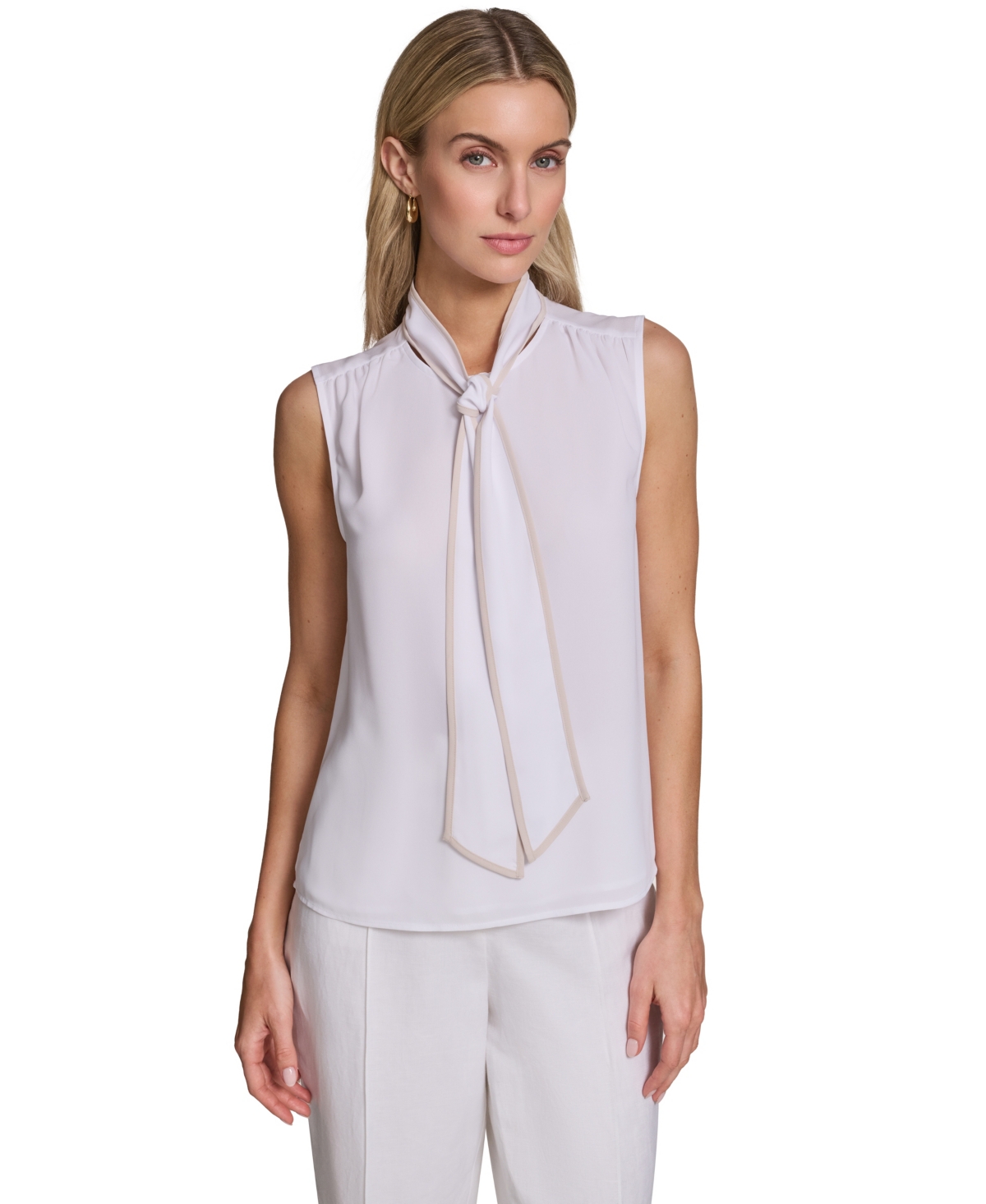 Click here for Calvin Klein Womens Sleeveless Pleated Top - White prices