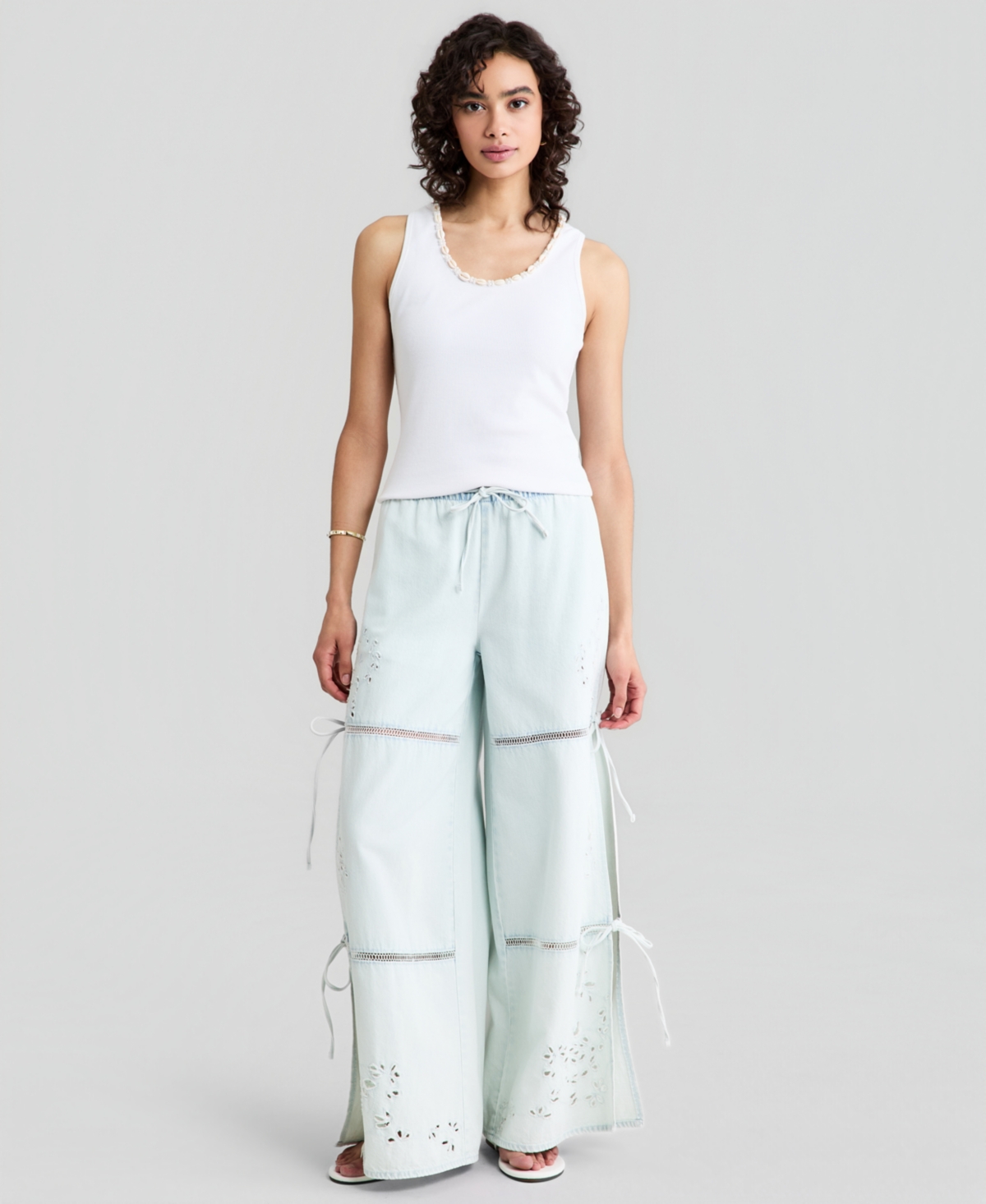 Click here for And Now This Womens Embroidered Eyelet Tie-Side Je... prices