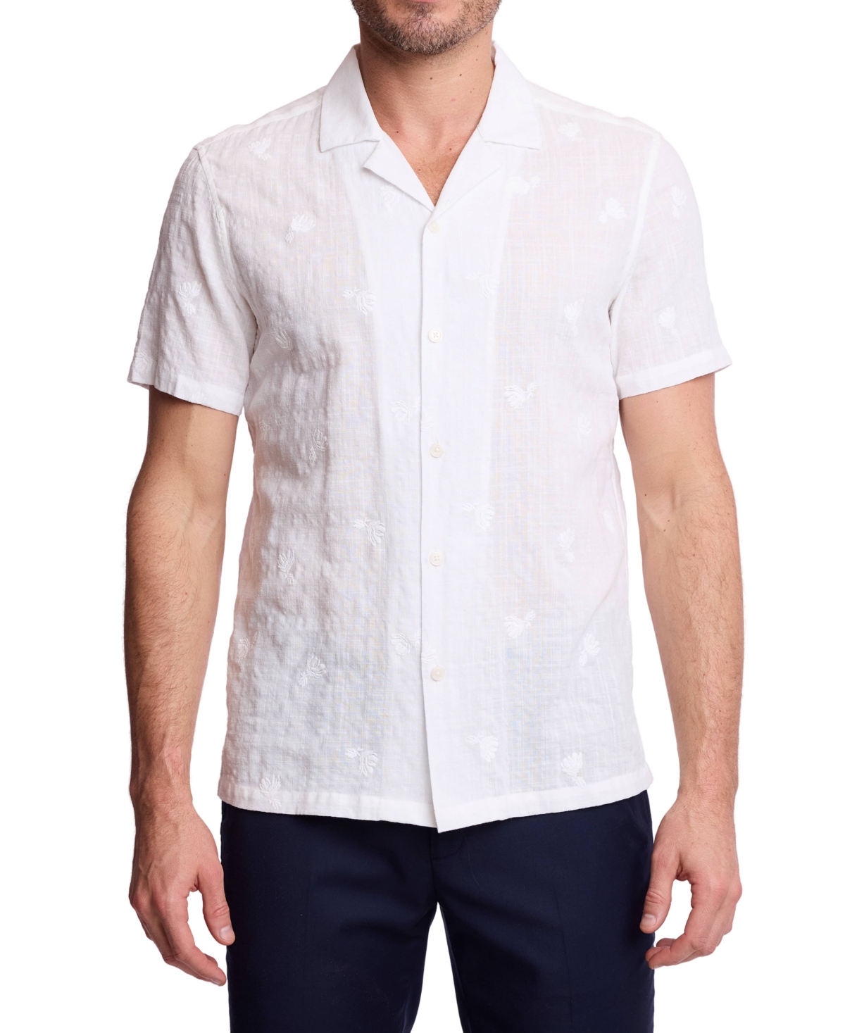 Click here for Paisley & Gray Mens Camp Collar Shirt - White embr... prices