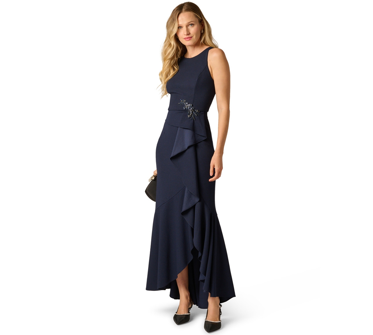 Click here for Adrianna Papell Womens Cascading-Ruffle Crepe Gown... prices