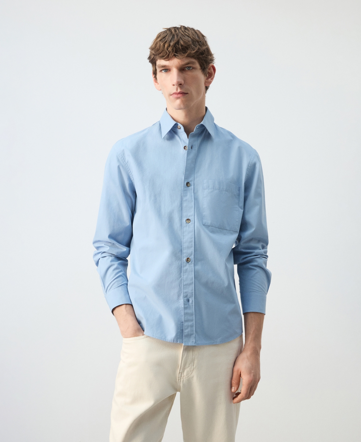 Click here for Mango Mens Cotton Relaxed-Fit Shirt - Sky Blue prices