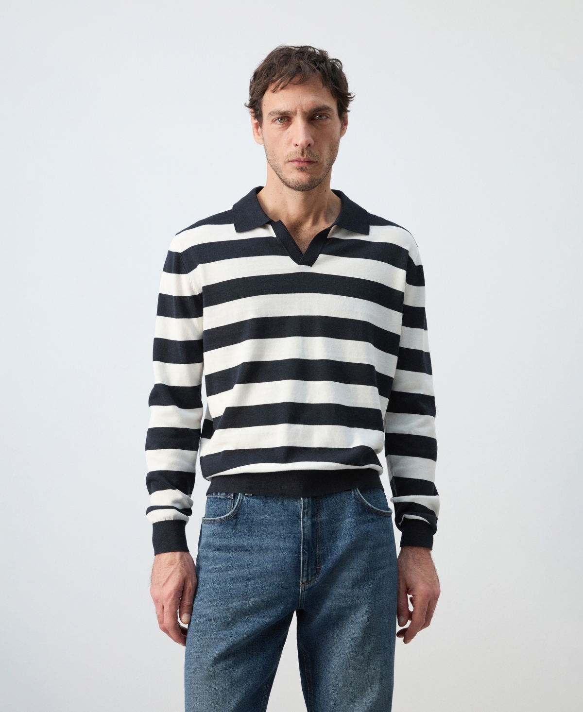 Click here for Mango Mens Cotton Fine Knit Polo Sweater - Navy prices