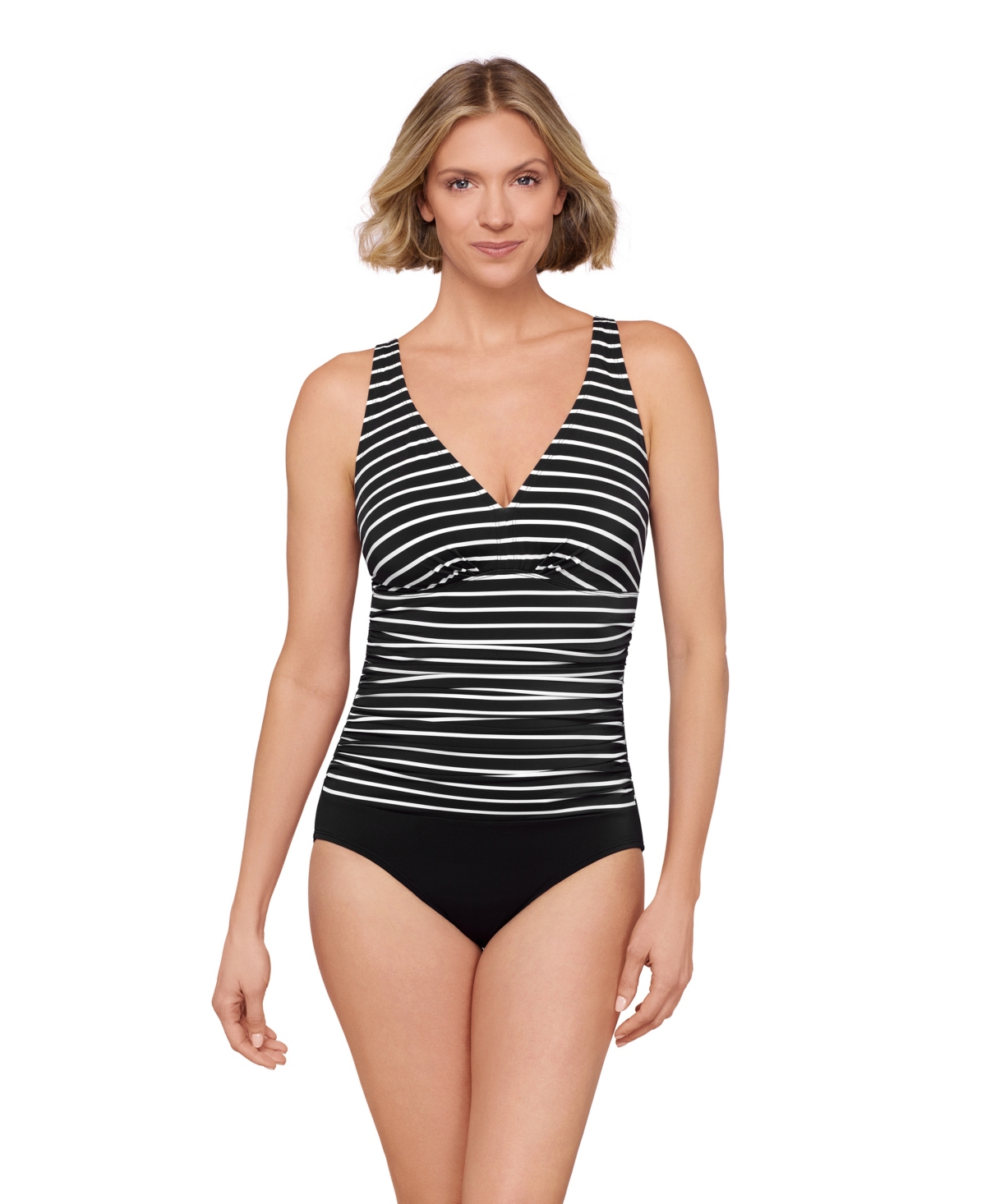 Click here for ShapeSolver Womens Striped V-Neck One-Piece Swimsu... prices