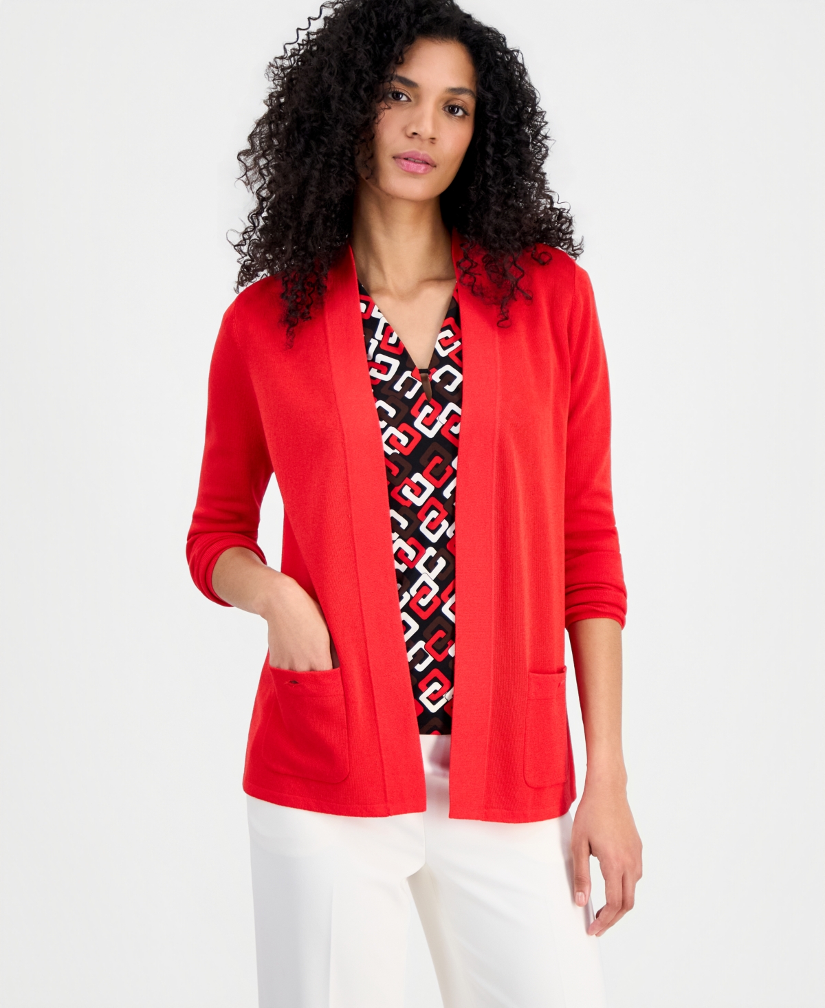 Click here for Anne Klein Womens Malibu Fine Rib Open-Front Cardi... prices