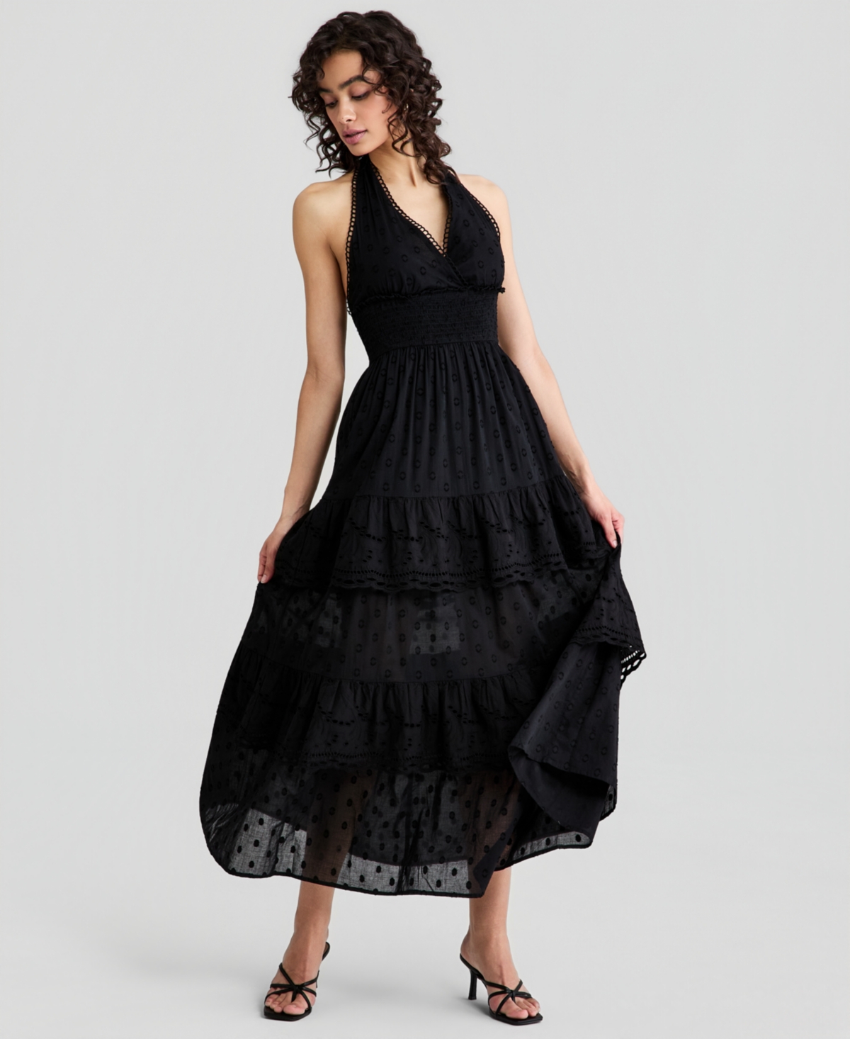 Click here for And Now This Womens Cotton Halter Tiered Maxi Dres... prices