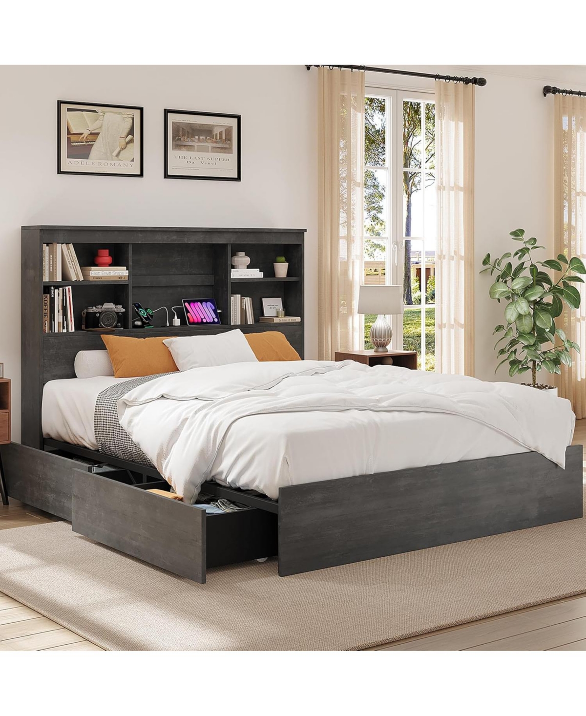 Click here for gaomon Full Bed Frame with Storage Bookcase Headbo... prices