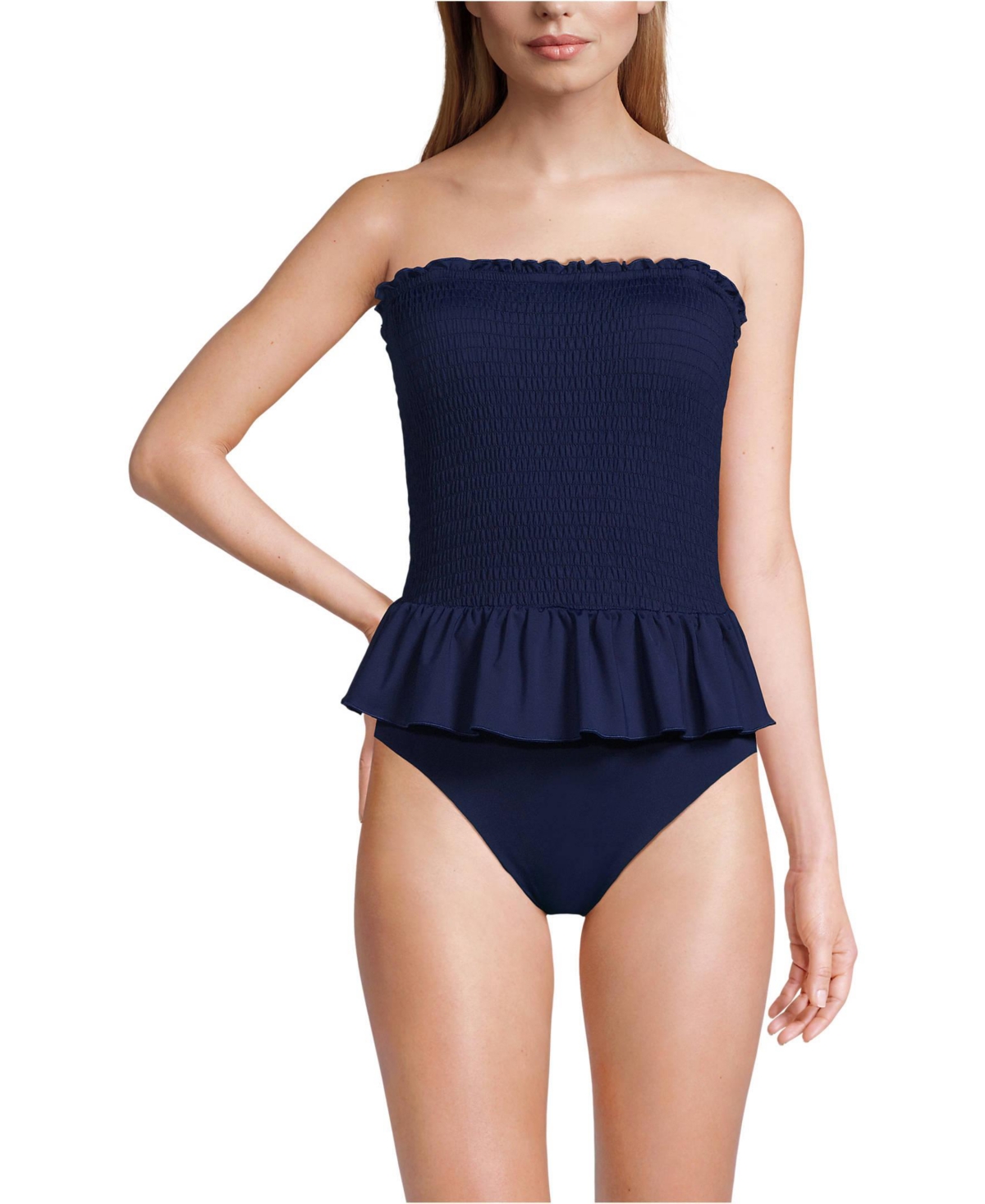 Click here for Lands End Womens Smocked Bandeau Peplum One Piece... prices
