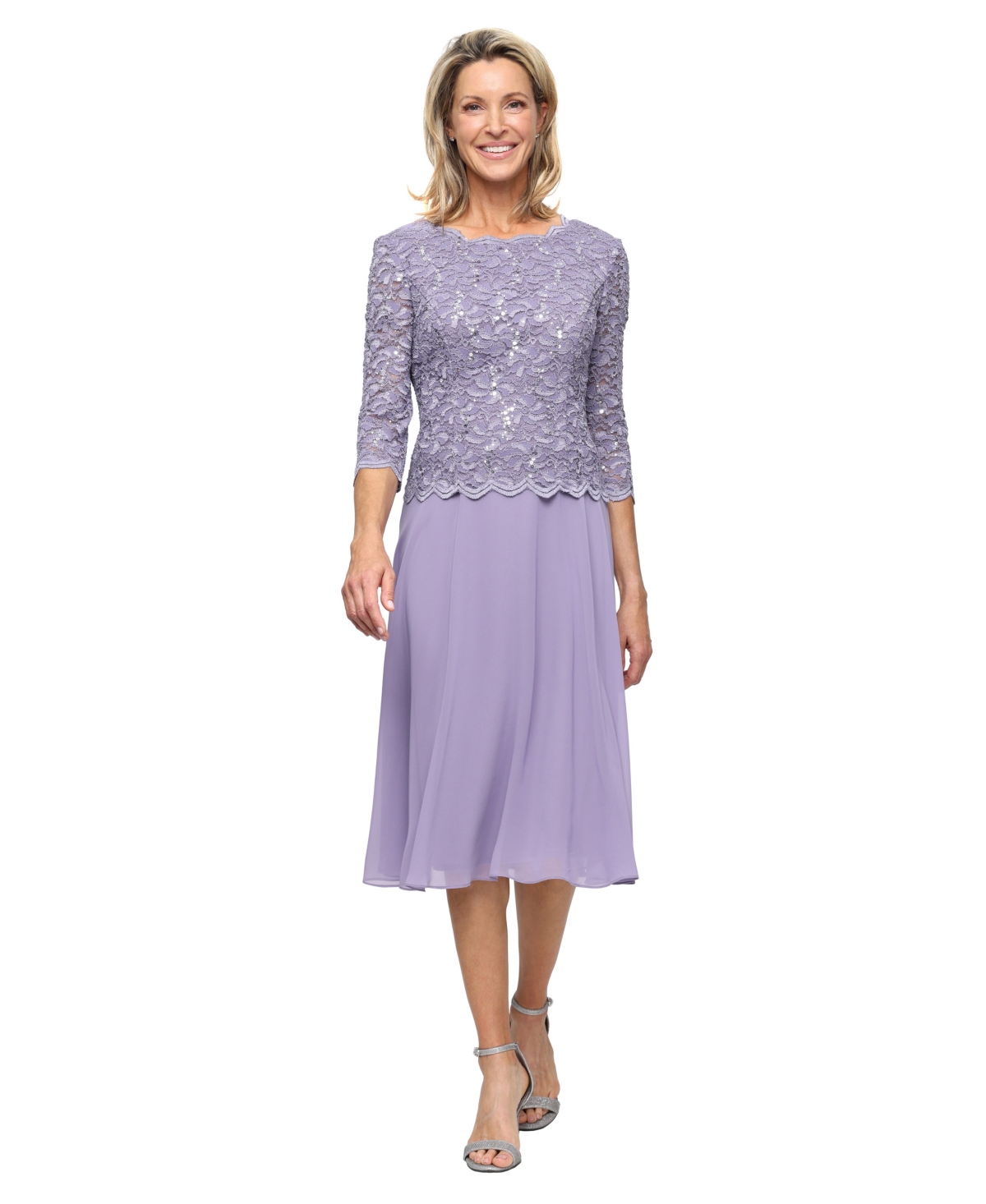 Click here for Alex Evenings Petite Cowl-Back Tea-Length Dress -... prices