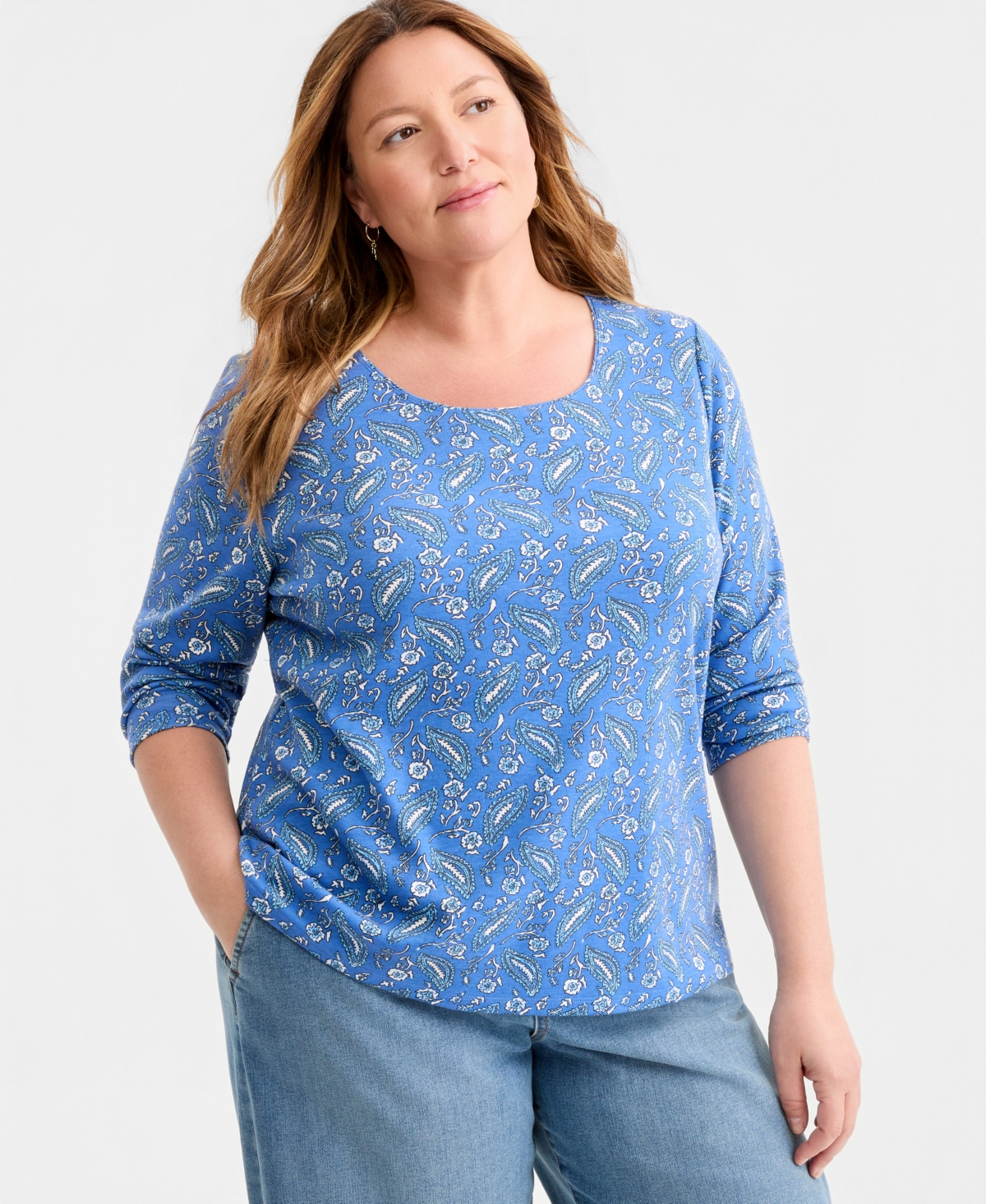 Click here for Style & Co Plus Size Summer Batik Scoop-Neck Top... prices