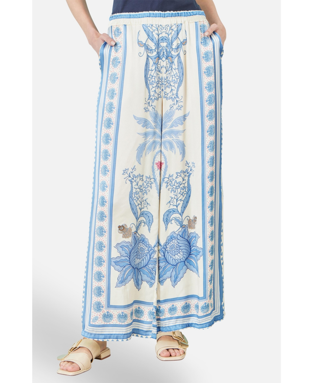 Click here for Yumi Womens Satin Print Placement Relaxed Trousers... prices