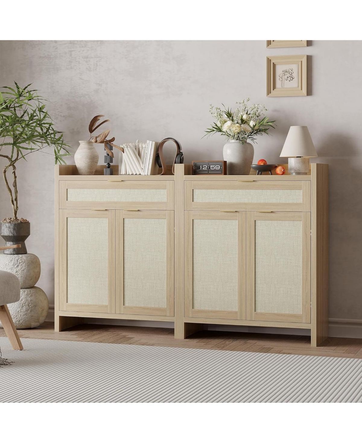 Click here for gaomon 32” boho rattan shoe cabinet with do... prices