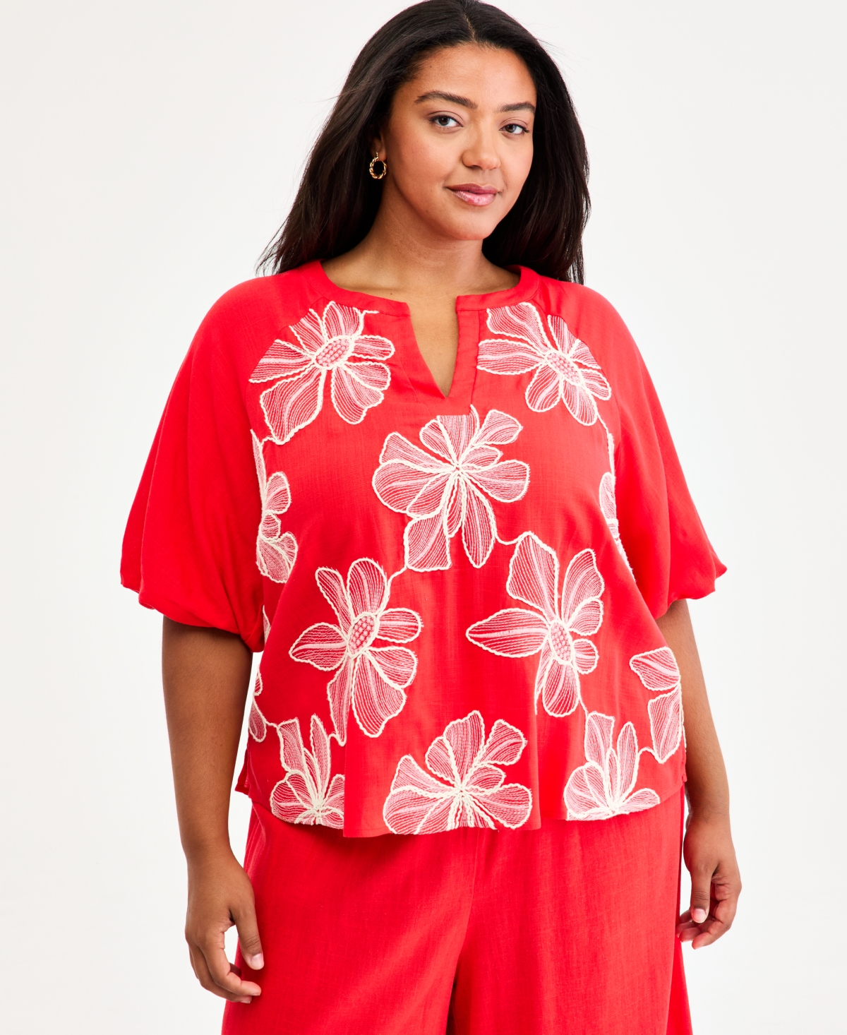 Click here for Vince Camuto Plus Size Split Neck Bubble Sleeve Bl... prices