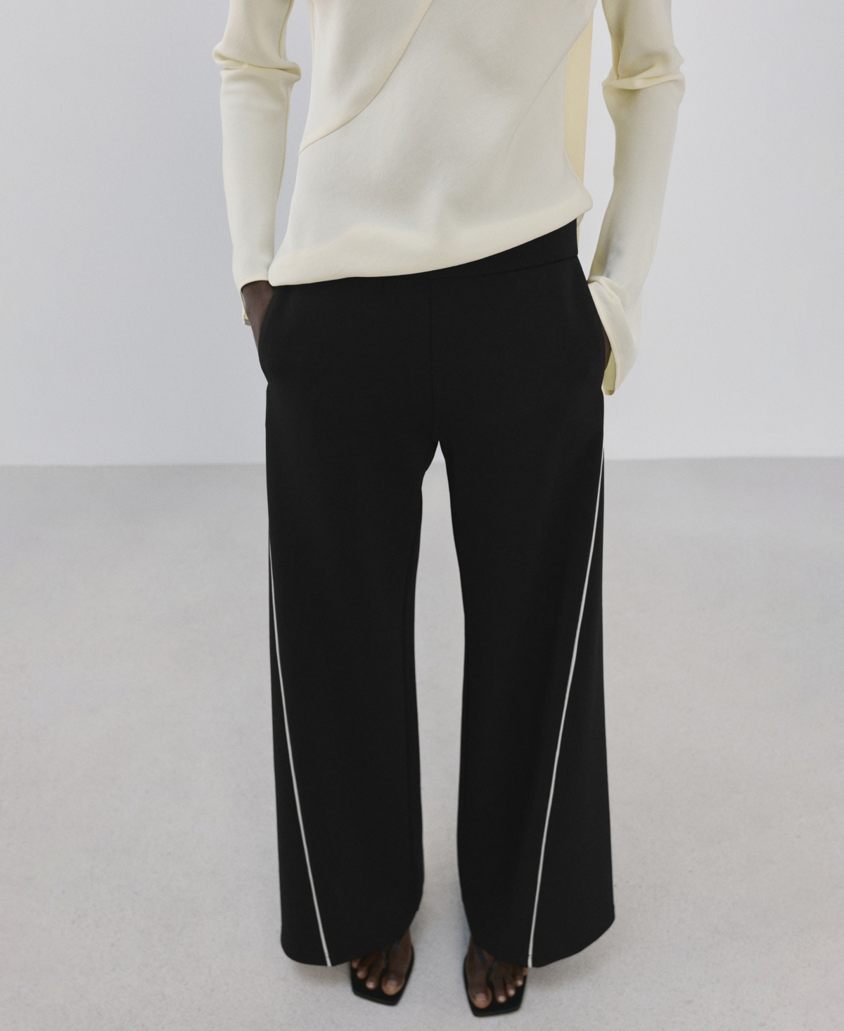 Click here for Mango Womens Side Stripe Straight-Leg Pants - Blac... prices