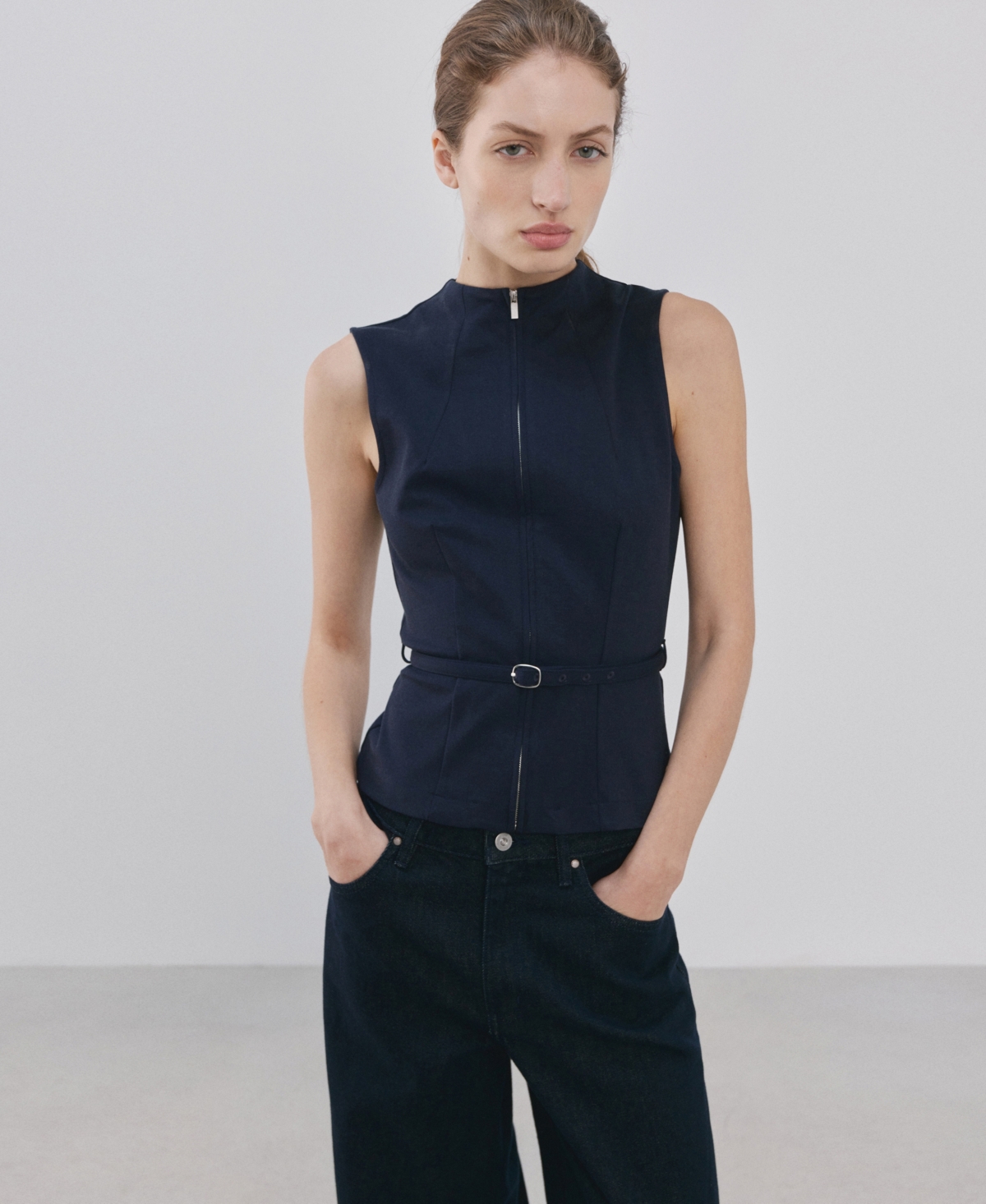 Click here for Mango Womens Zipper Fitted Vest - Dark Navy prices