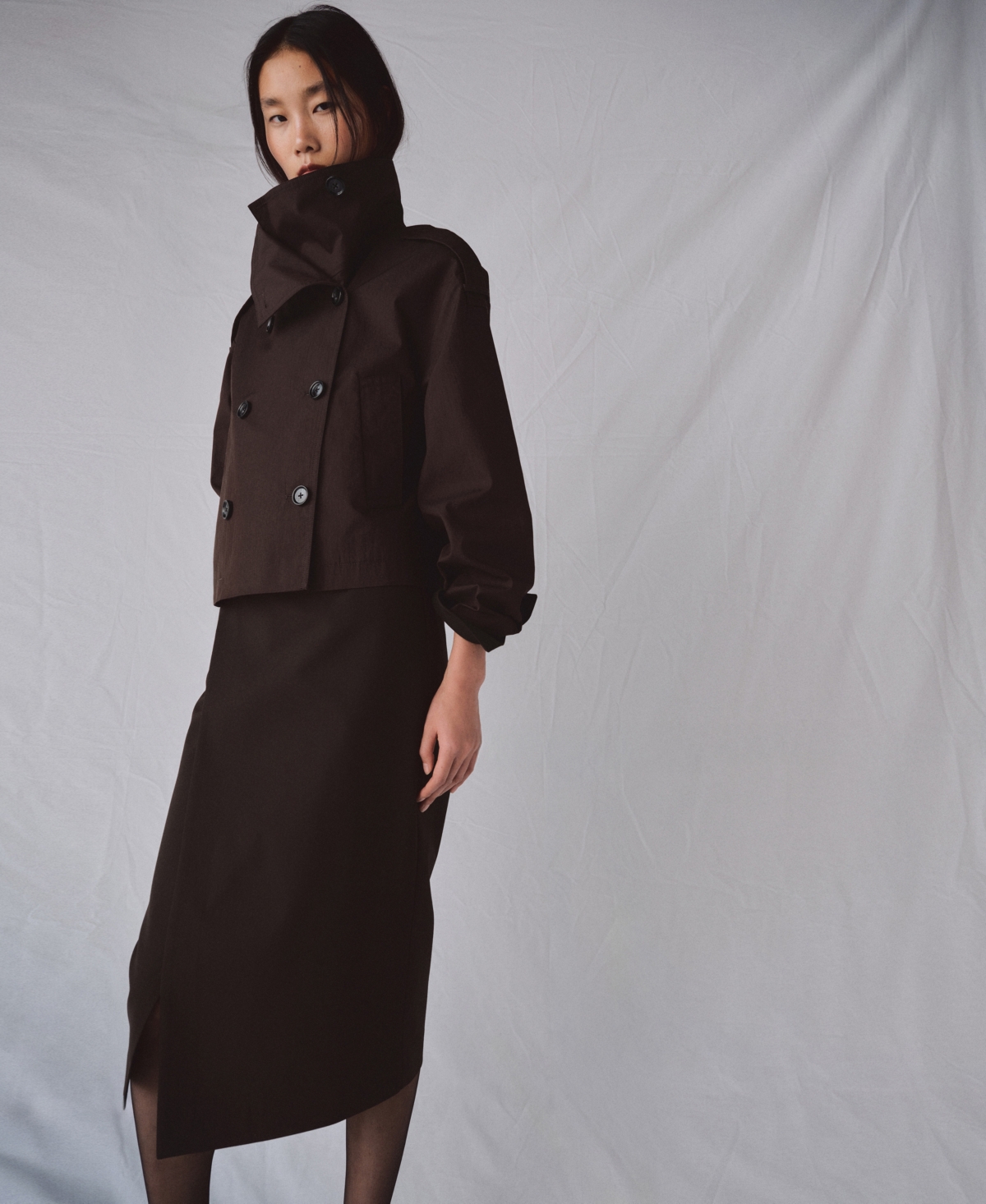 Click here for Mango Womens Funnel-Neck Cropped Trench Coat - Cho... prices