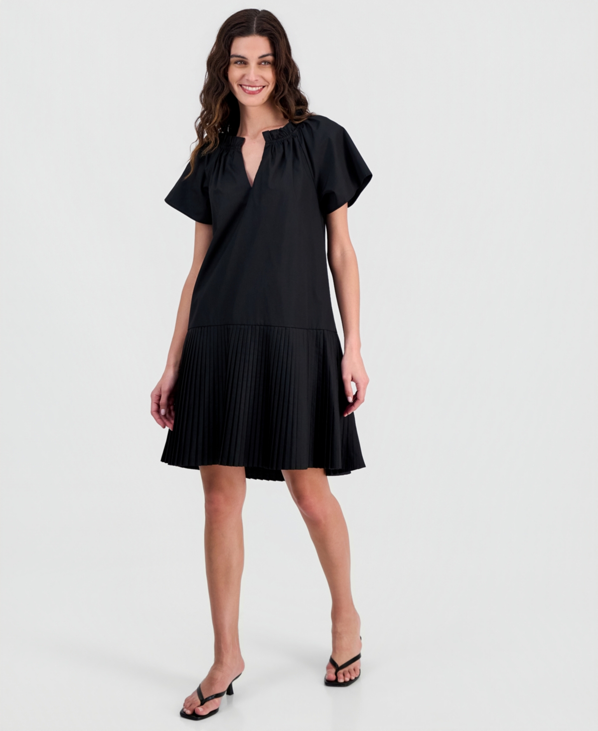 Click here for Robbie Bee Womens Ruffled-Neck Babydoll Dress - Bl... prices