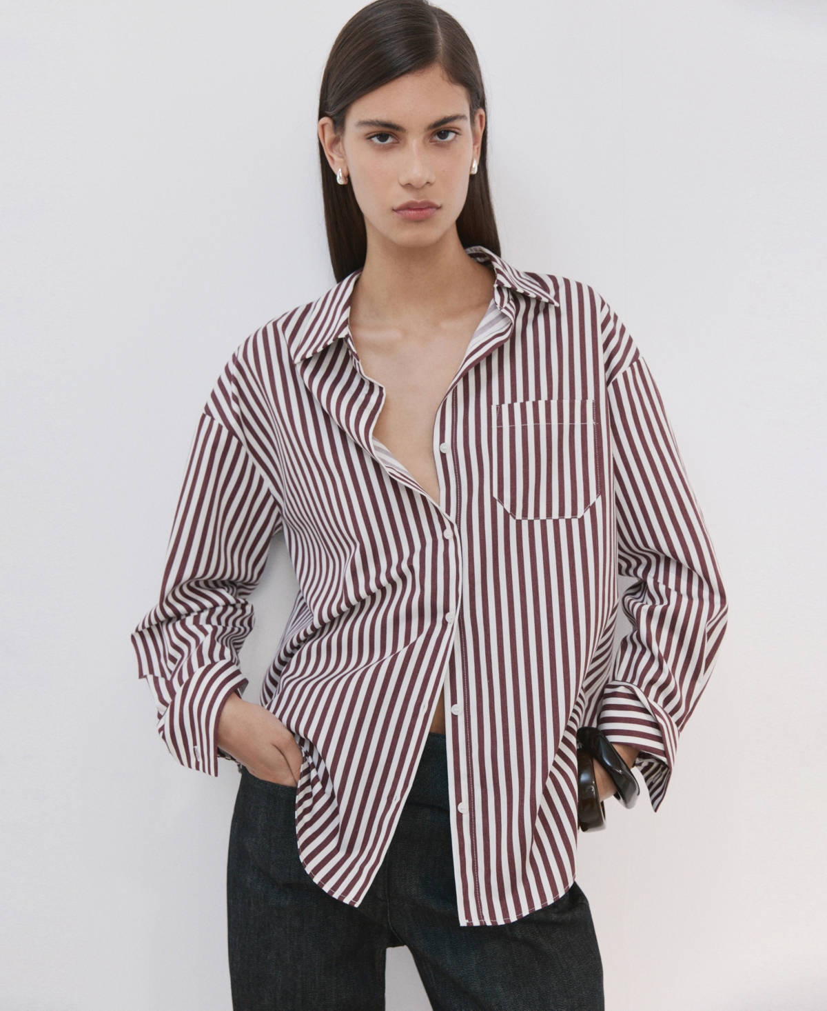 Click here for Mango Womens Striped Cotton Shirt - Ecru prices