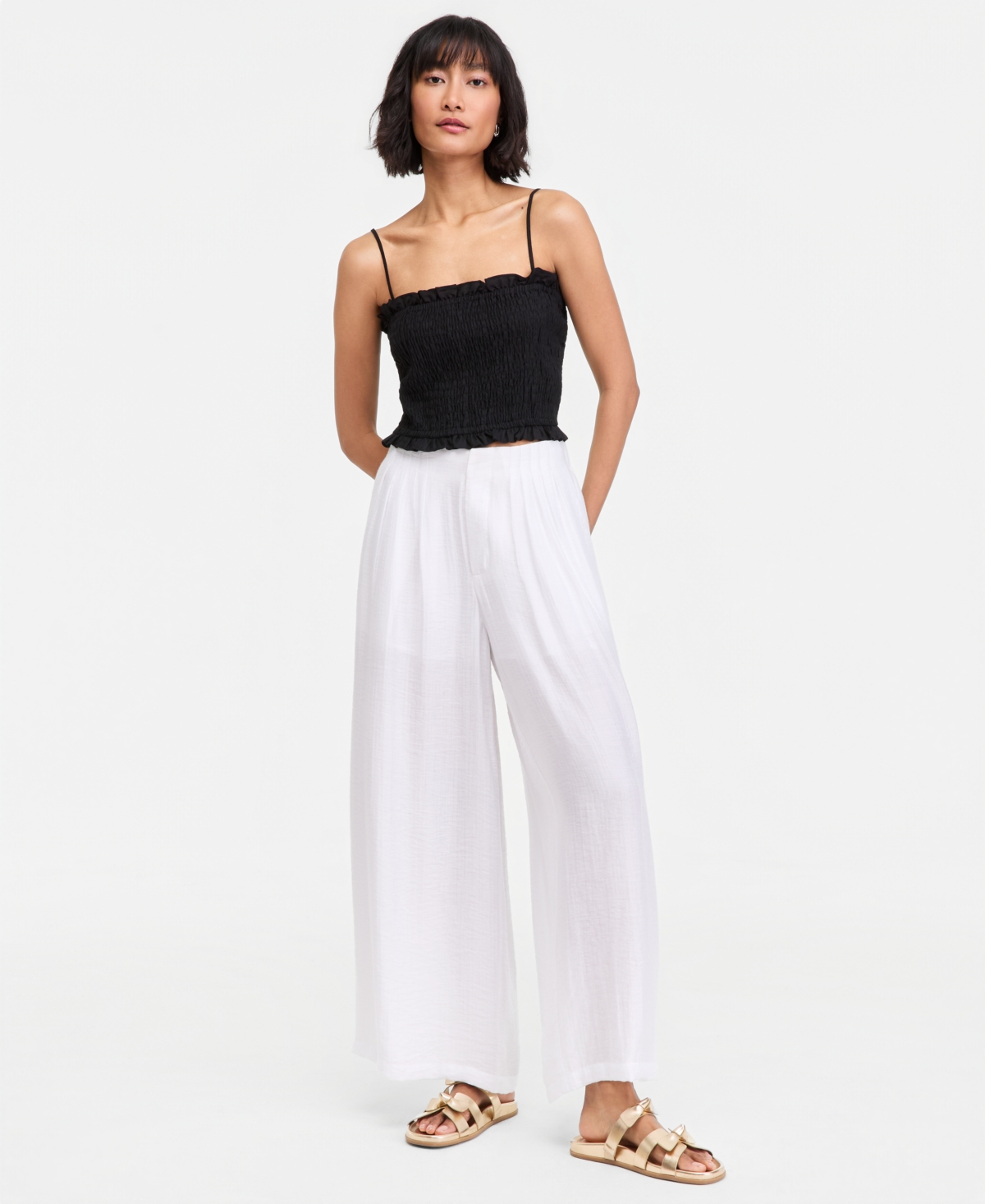 Click here for On 34th Womens Pintucked Gauze Wide-Leg Pants  Reg... prices
