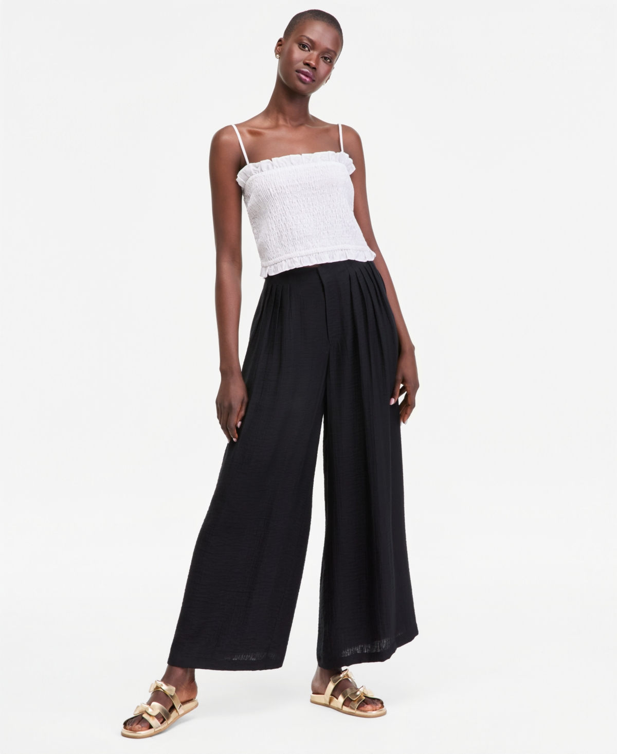 Click here for On 34th Womens Pintucked Gauze Wide-Leg Pants  Reg... prices