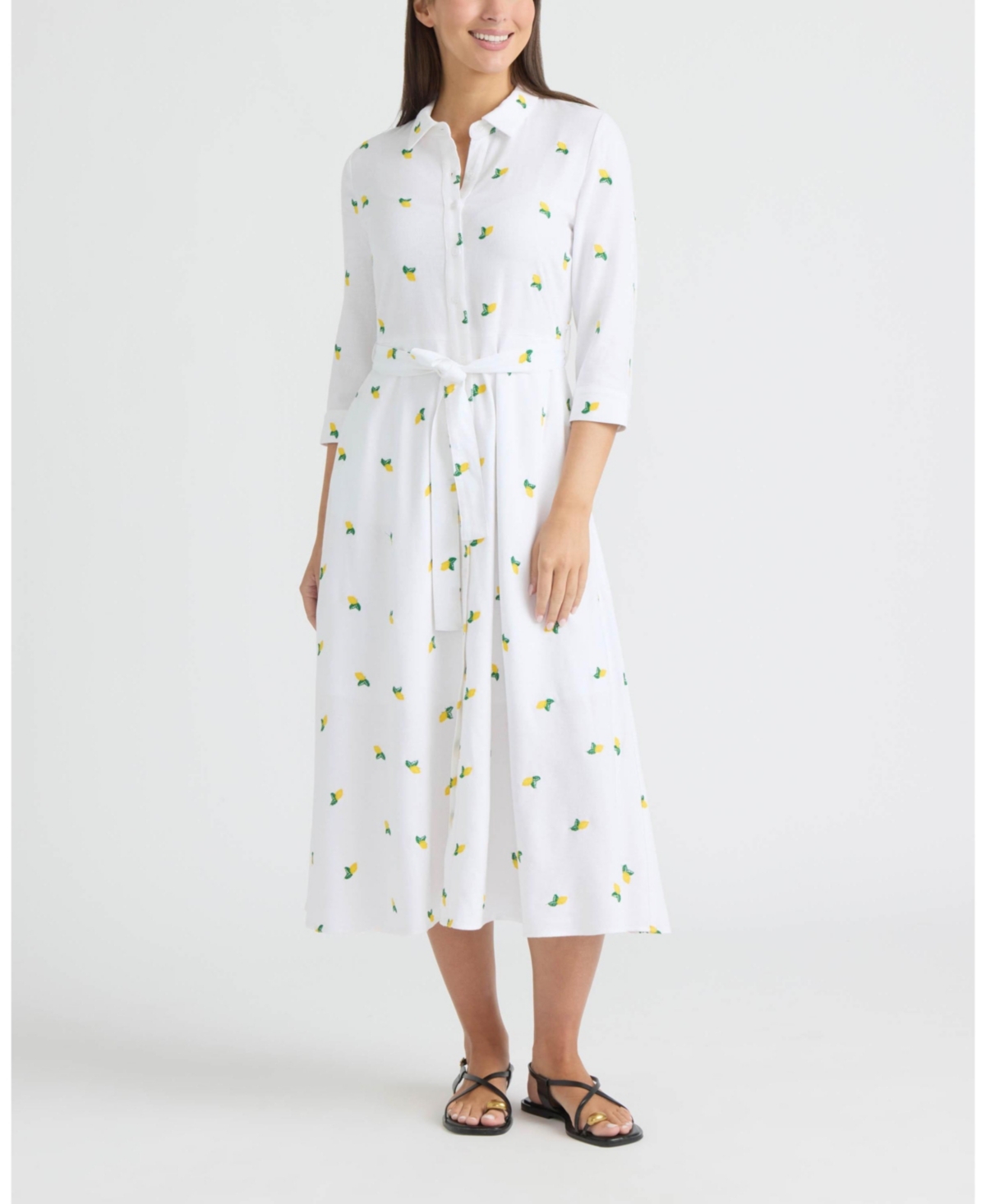 Click here for Ellen Tracy Womens Linen Belted Shirt Dress with E... prices