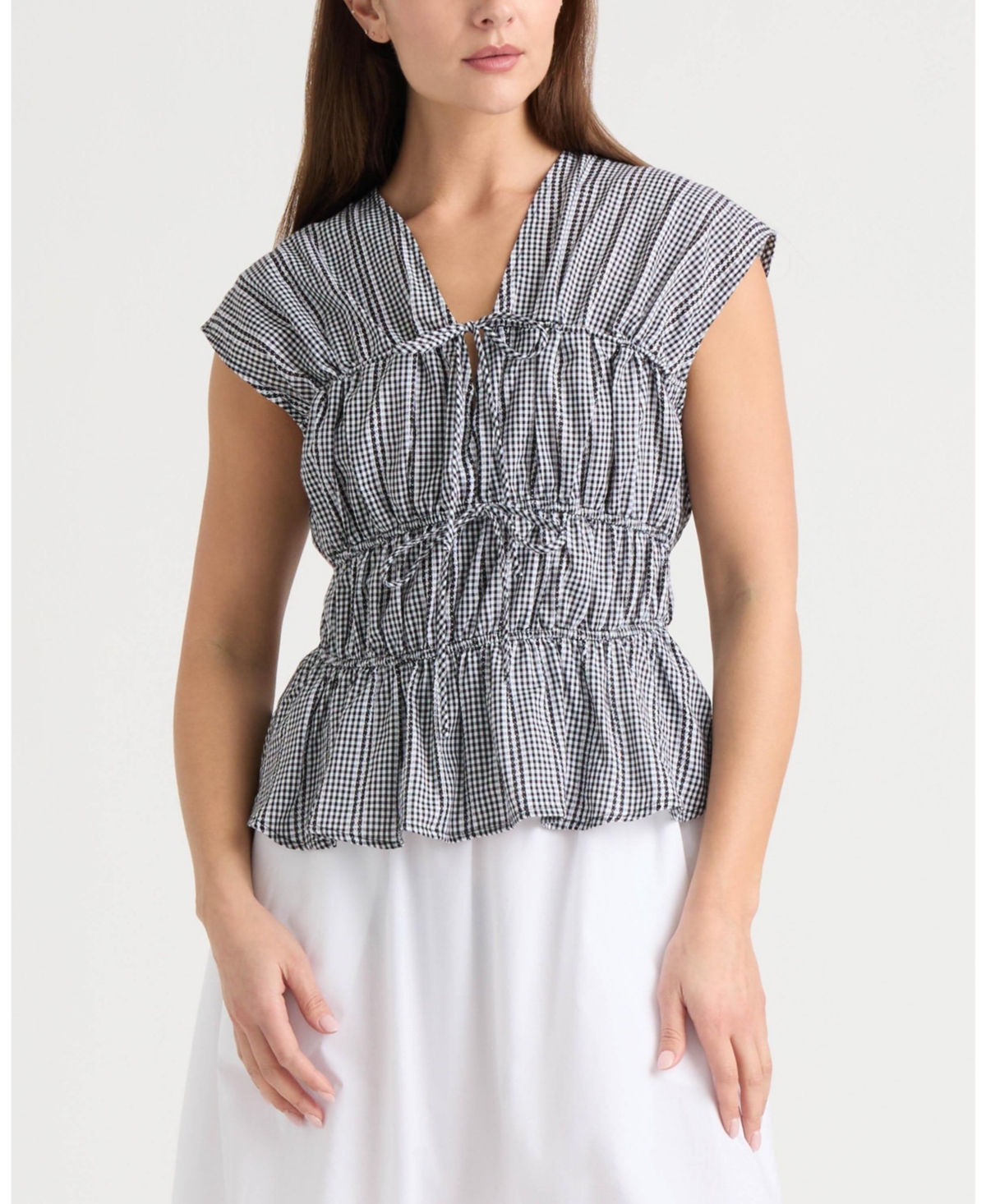 Click here for Ellen Tracy Womens Shirred Sleeveless Top with Fro... prices