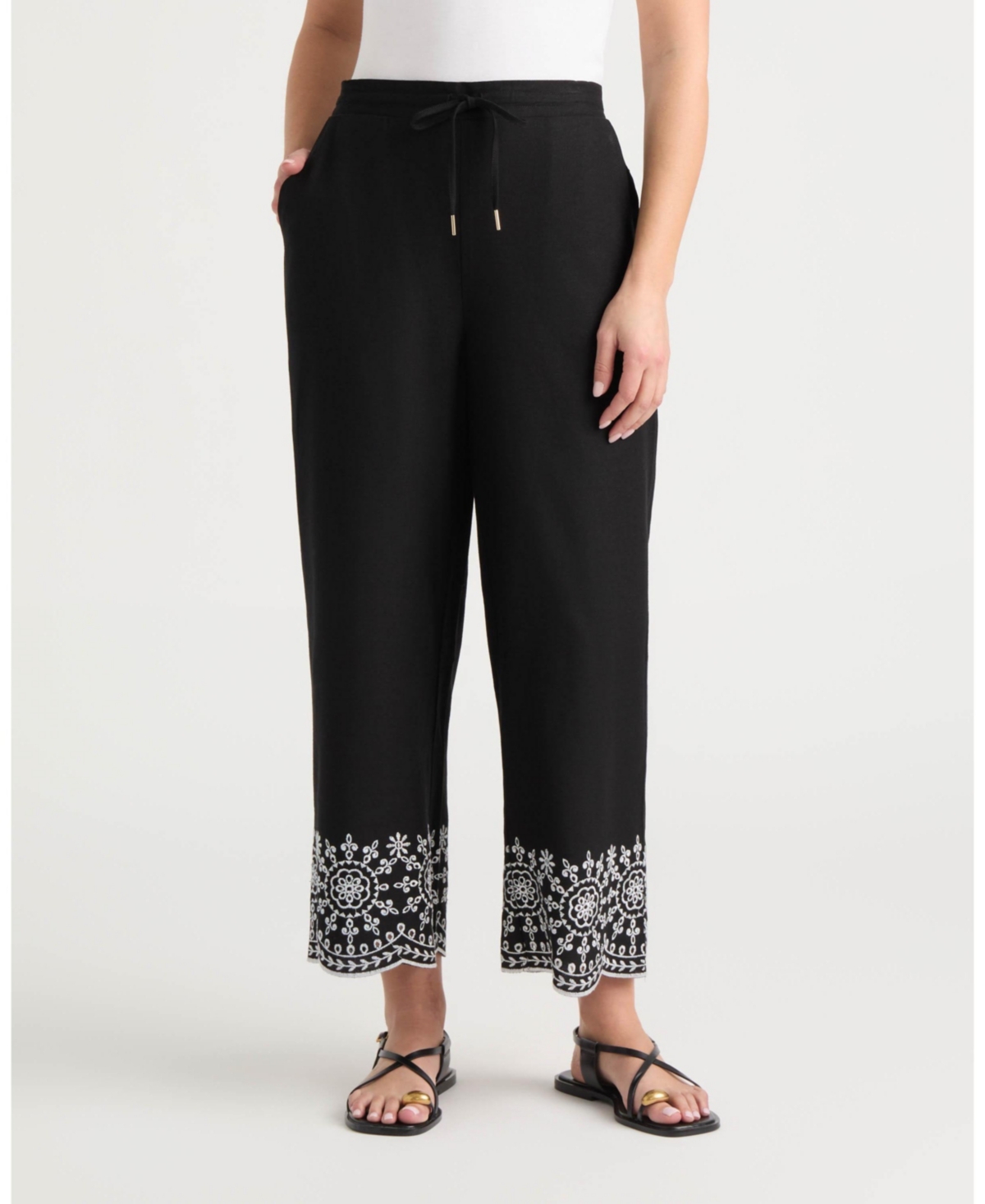 Click here for Ellen Tracy Womens Pull-On Cropped Pant with Embro... prices