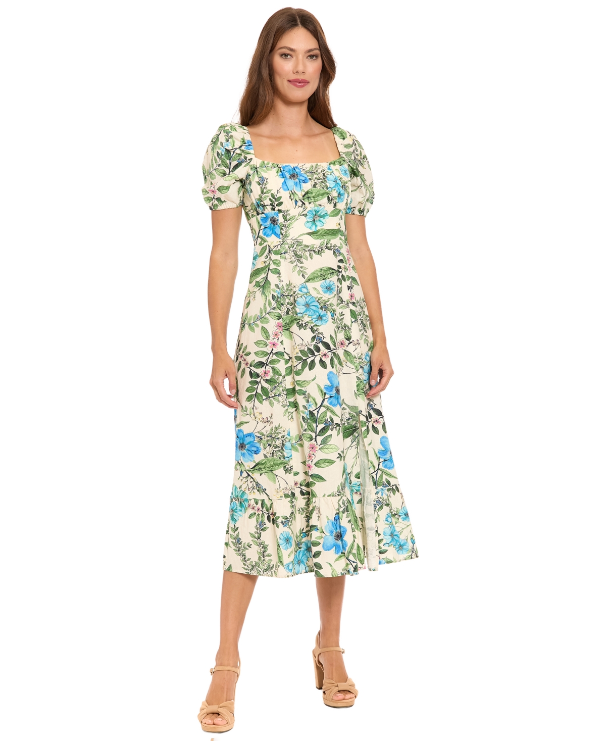 Click here for London Times Womens Floral Print Square Neck Midi... prices