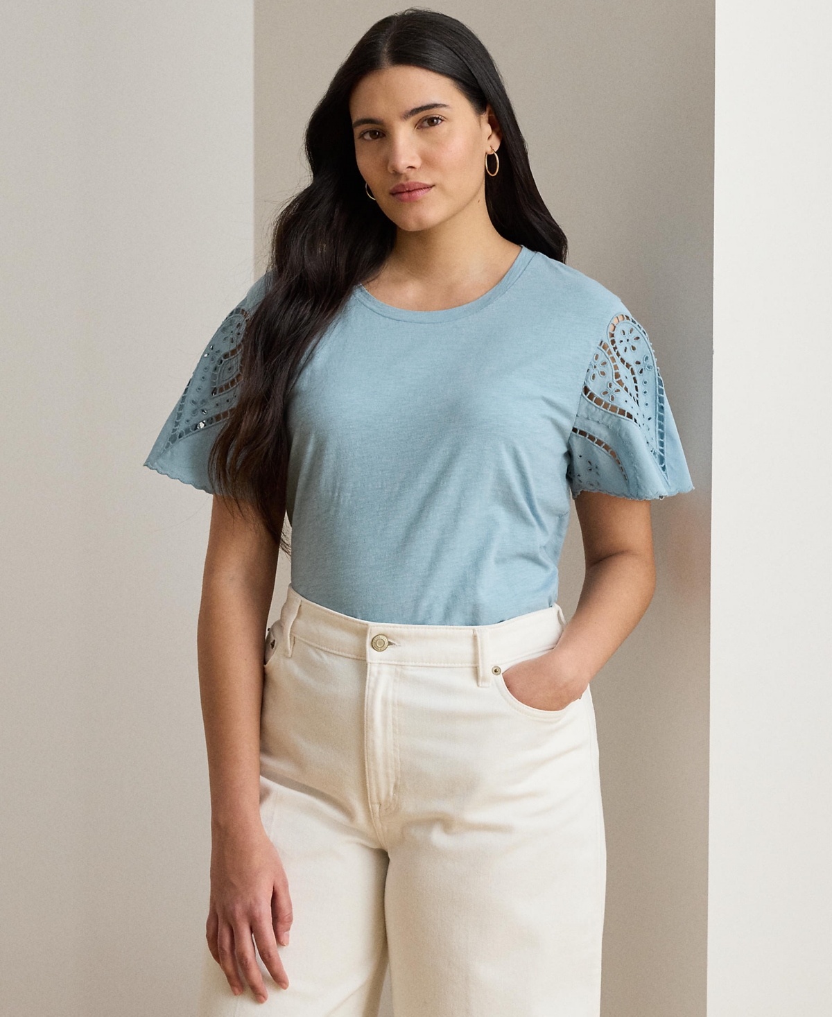 Click here for Lauren Ralph Lauren Plus Size Eyelet Cotton Jersey... prices