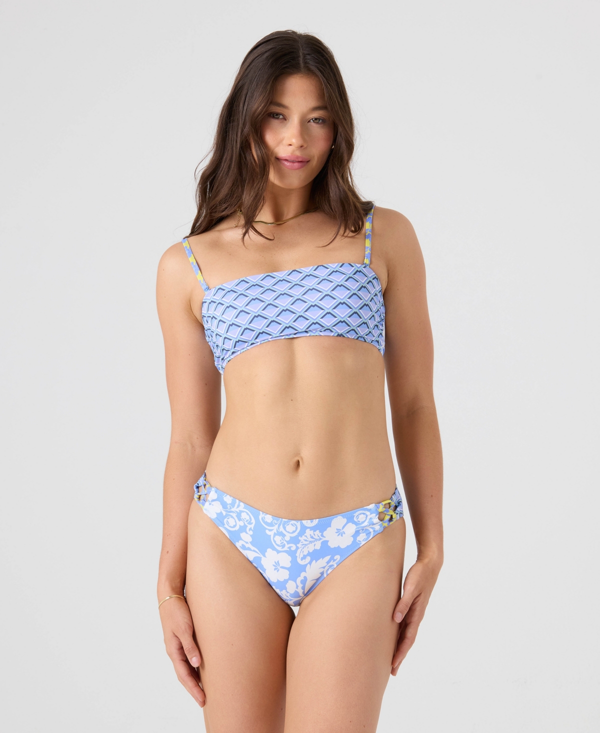 Click here for Roxy Womens Printed Lace-Up Bandeau Neck Bikini To... prices