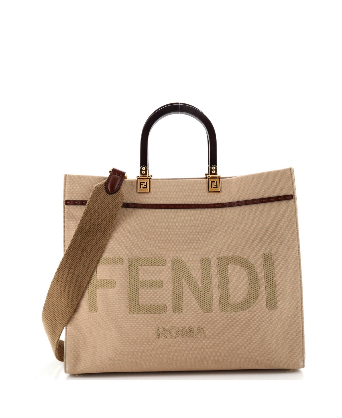 Click here for Pre-Owned Fendi Medium Sunshine Shopper Tote Canva... prices