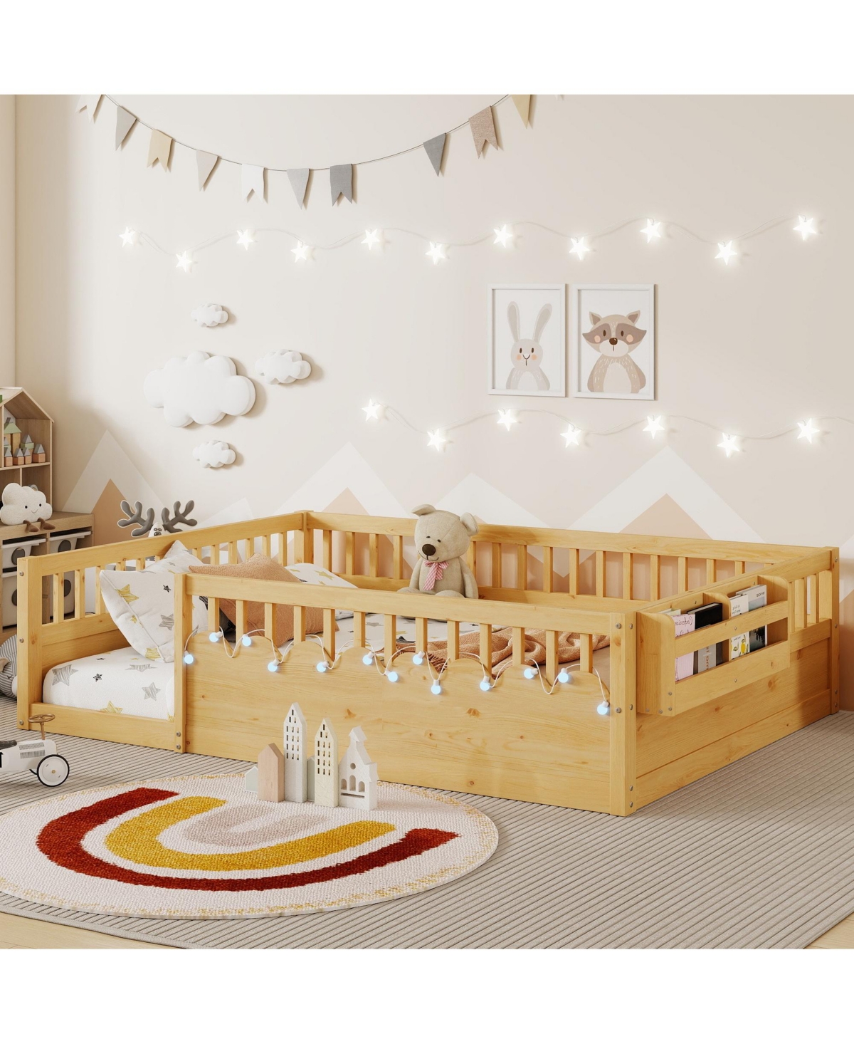 Click here for flynama Wood Montessori Floor Bed with High Rails... prices