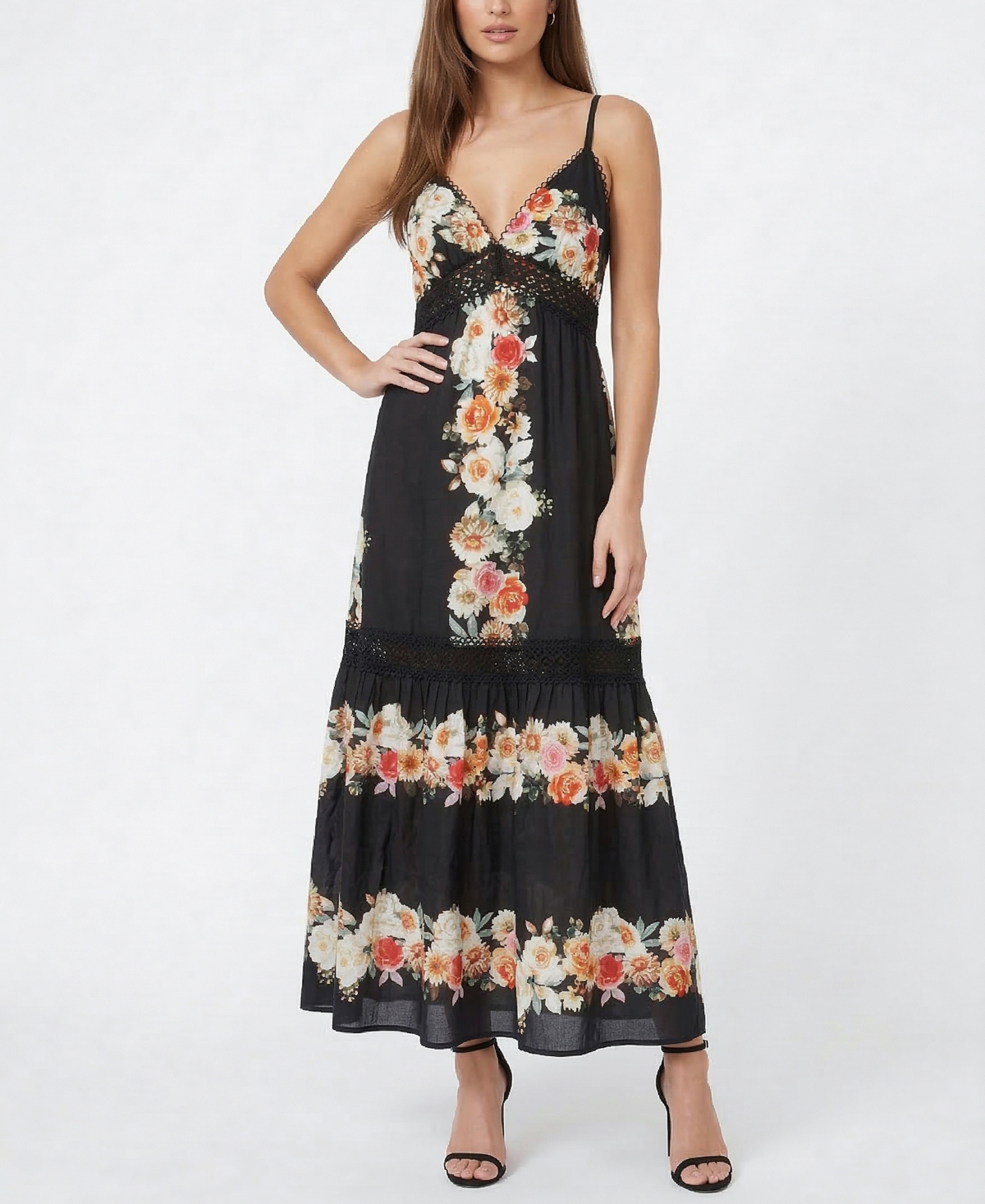 Click here for Taylor Womens Lace Trim Floral V-Neck Dress - Blac... prices