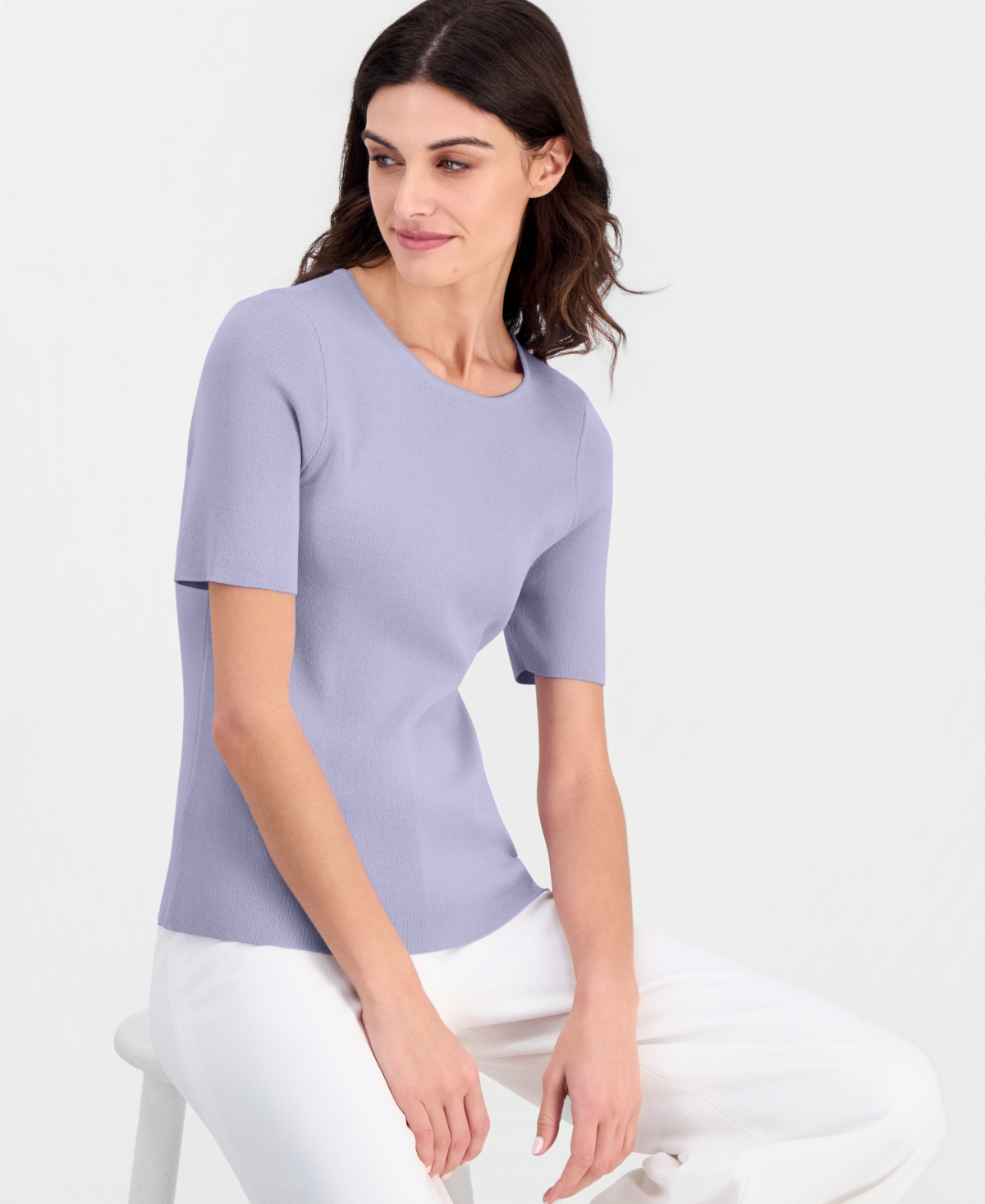 Click here for Tahari Asl Womens Fine-Rib Crewneck Sweater T-Shir... prices
