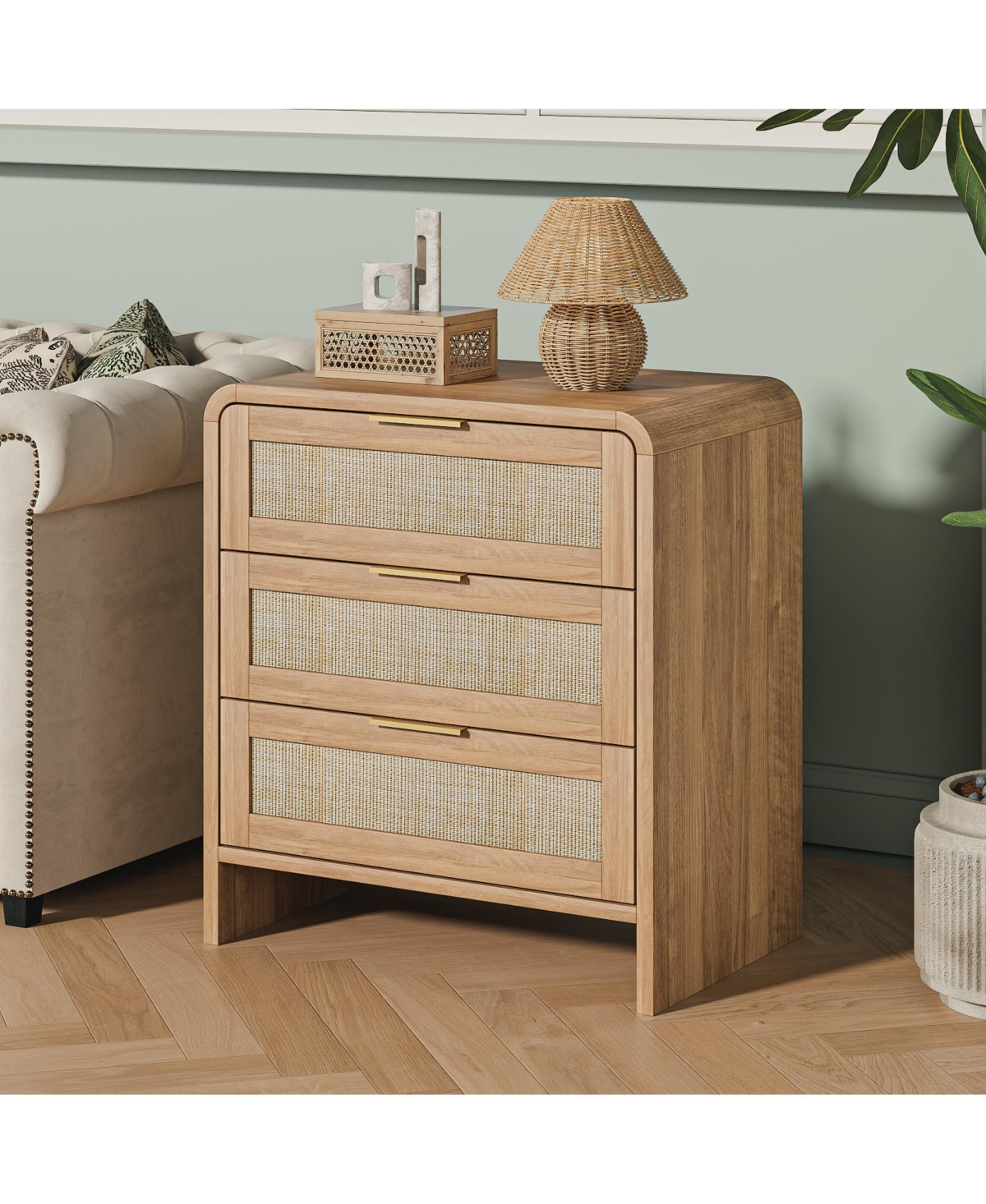 Click here for Flynama Stylish Rattan Nightstand with 3 Drawers F... prices