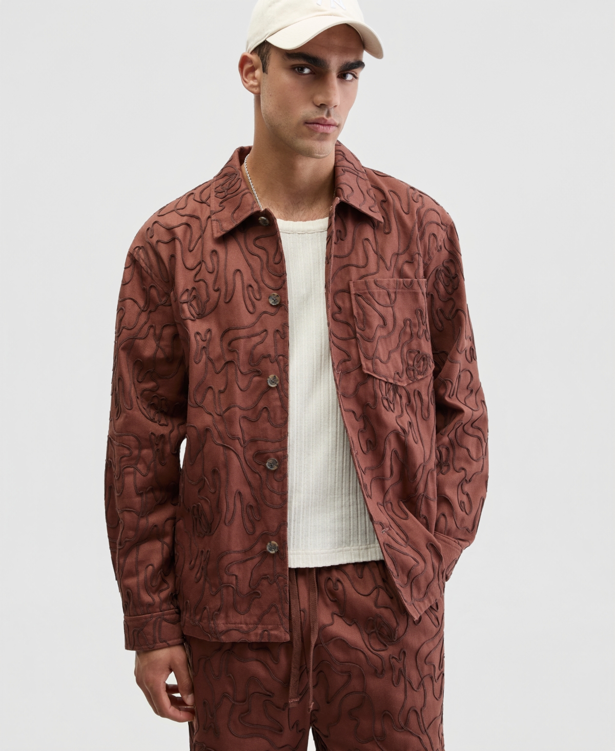 Click here for Mode of One Mens Floral Embroidered Cotton Shacket... prices