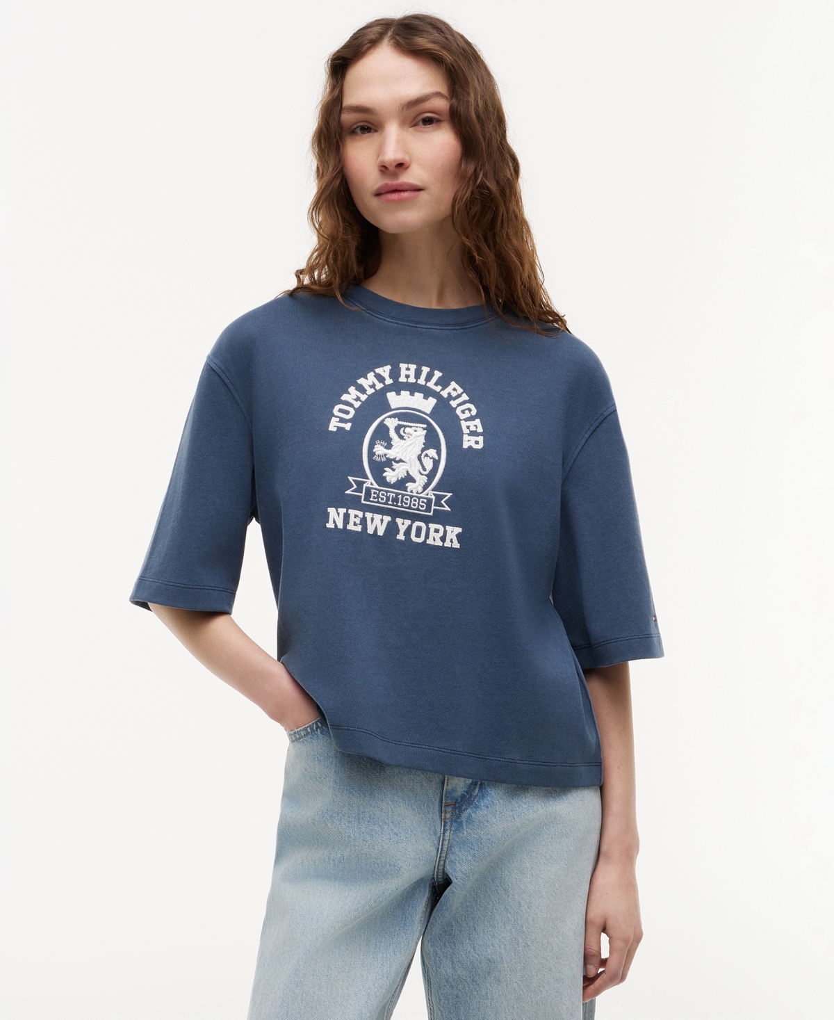 Click here for Tommy Hilfiger Womens Dye Crest Boxy Crewneck T-Sh... prices