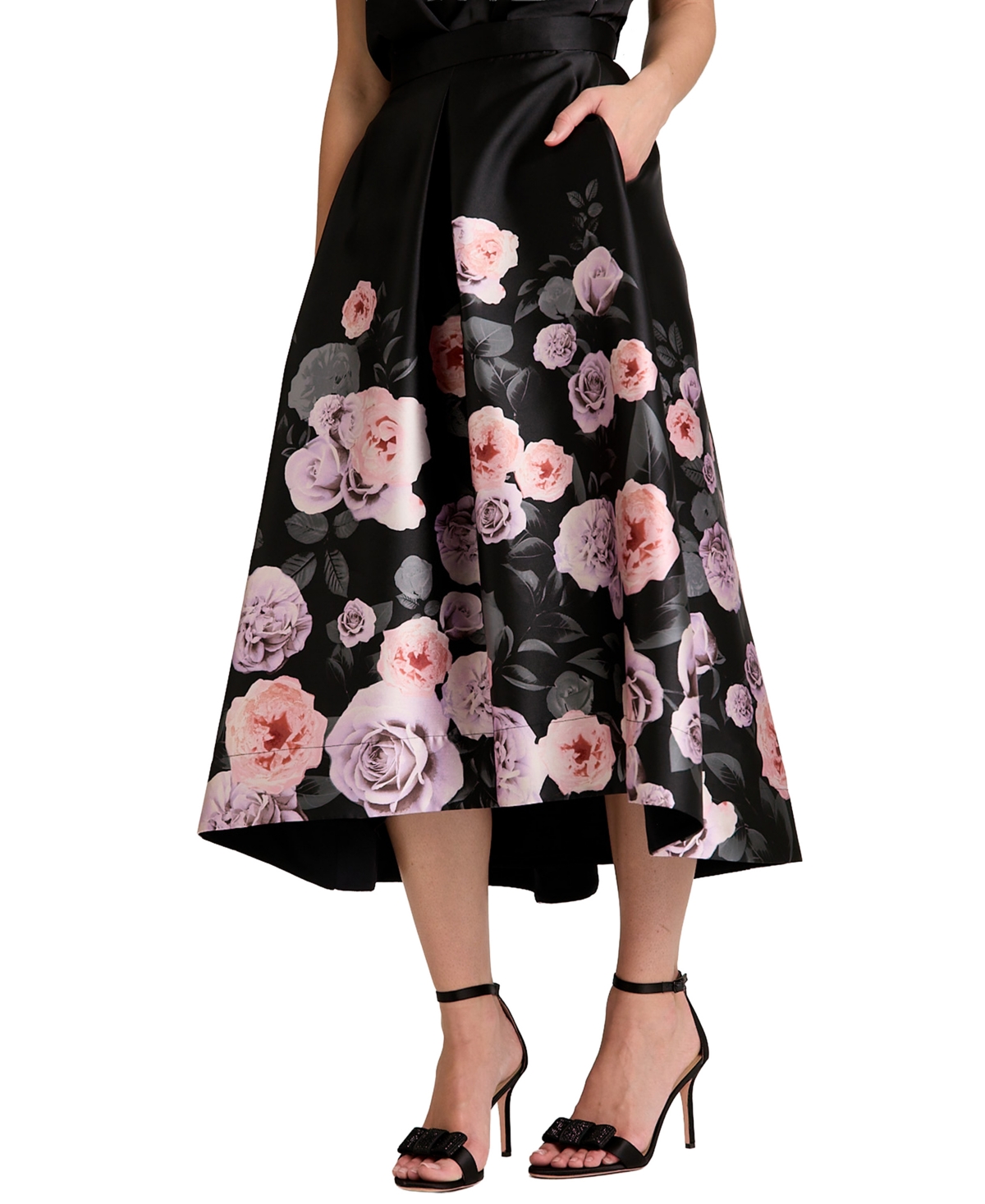 Click here for Muse Womens Printed Pleated Midi Skirt - BLK/BLUSH prices