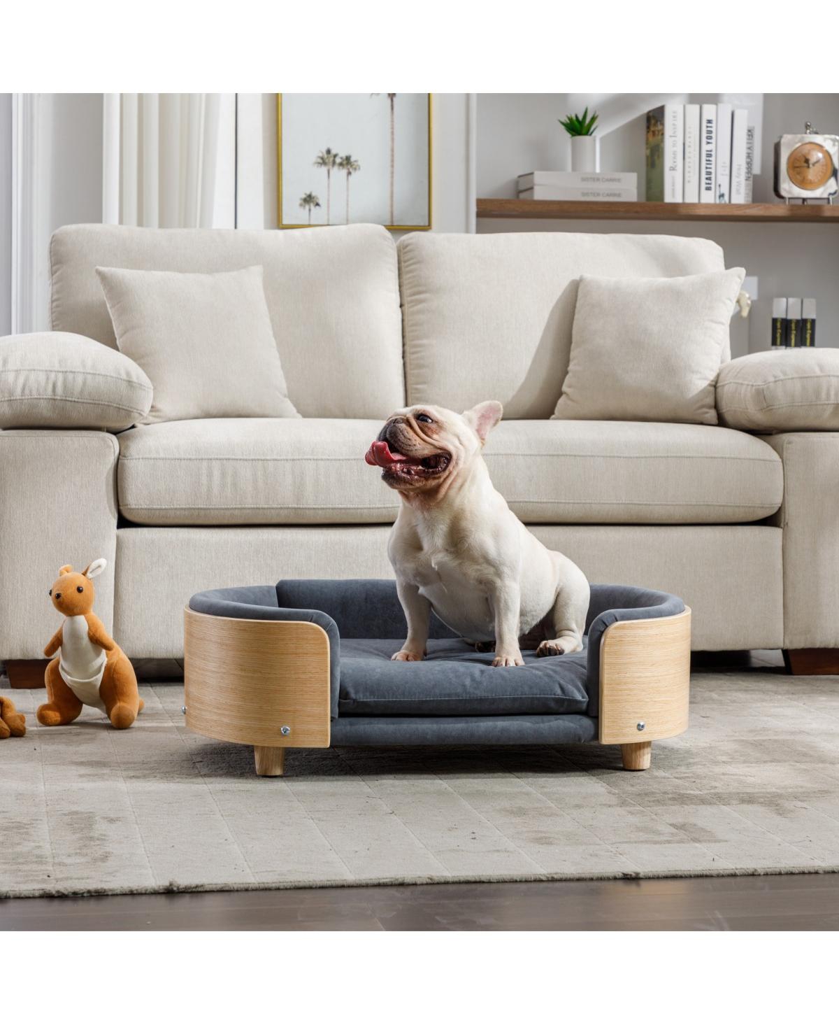 Click here for 6thdruple Mid-Century Wood Pet Bed with Velvet Cus... prices