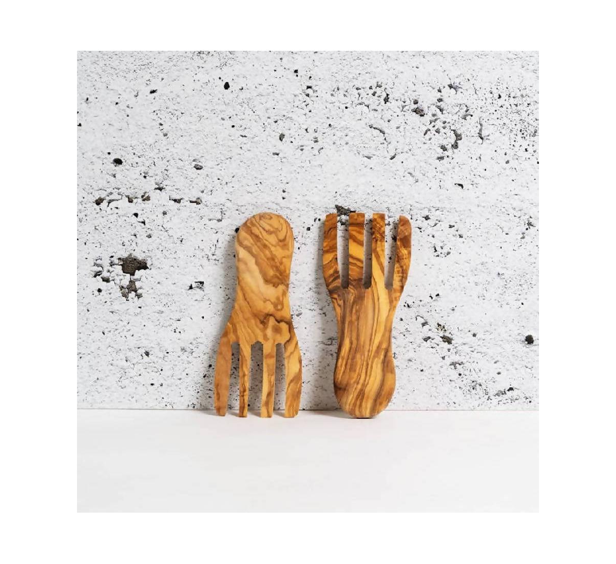 Click here for Gharyan Stoneware  Olive Wood Salad Servers Flat F... prices