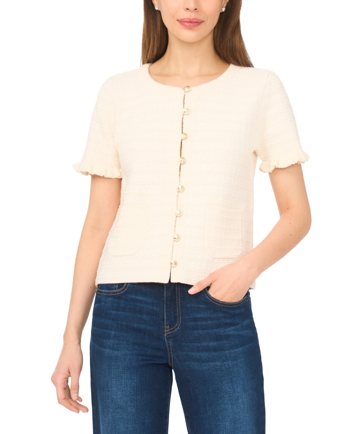 Click here for CeCe Womens Crewneck Short-Sleeve Cardigan Sweater... prices