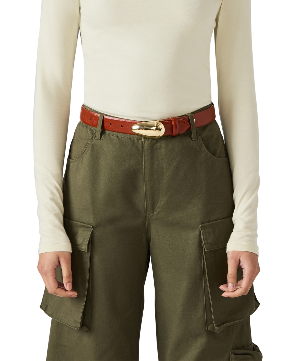 Click here for Steve Madden Glossy Polyurethane Plaque Buckle Bel... prices