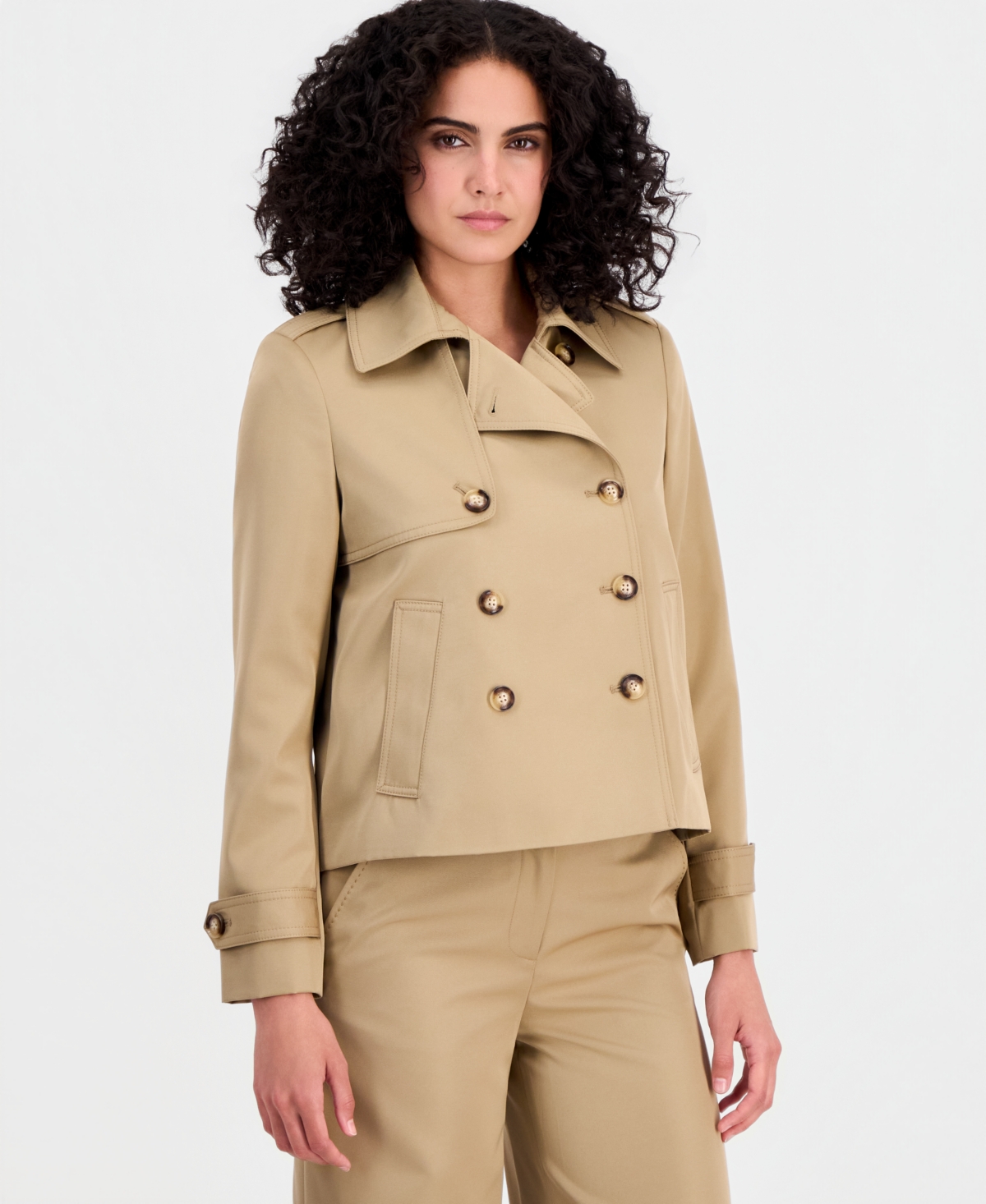 Click here for Tahari Asl Womens Cropped Trench Coat - Khaki prices