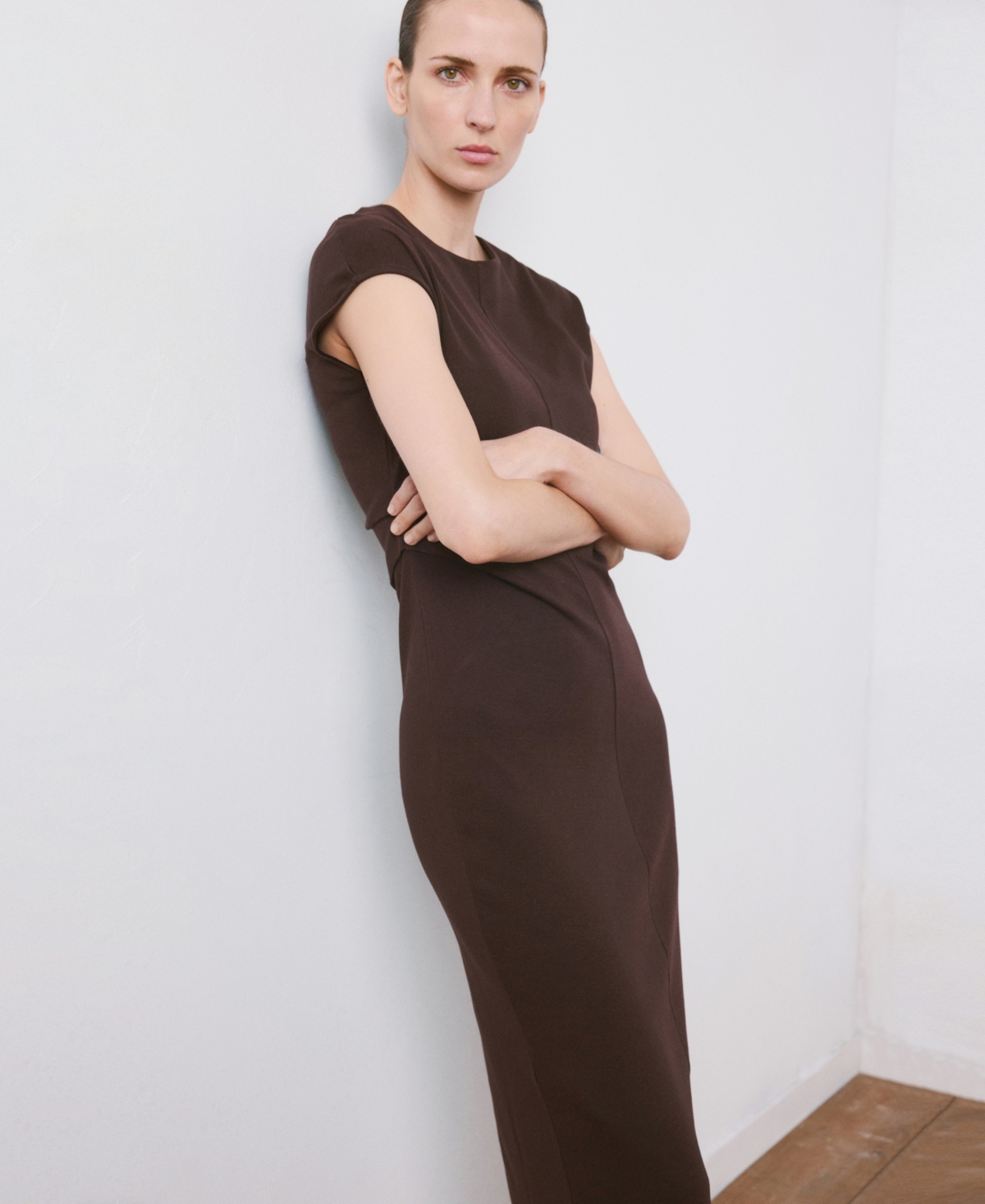 Click here for Mango Womens Draped Detail Midi-Dress - Brown prices